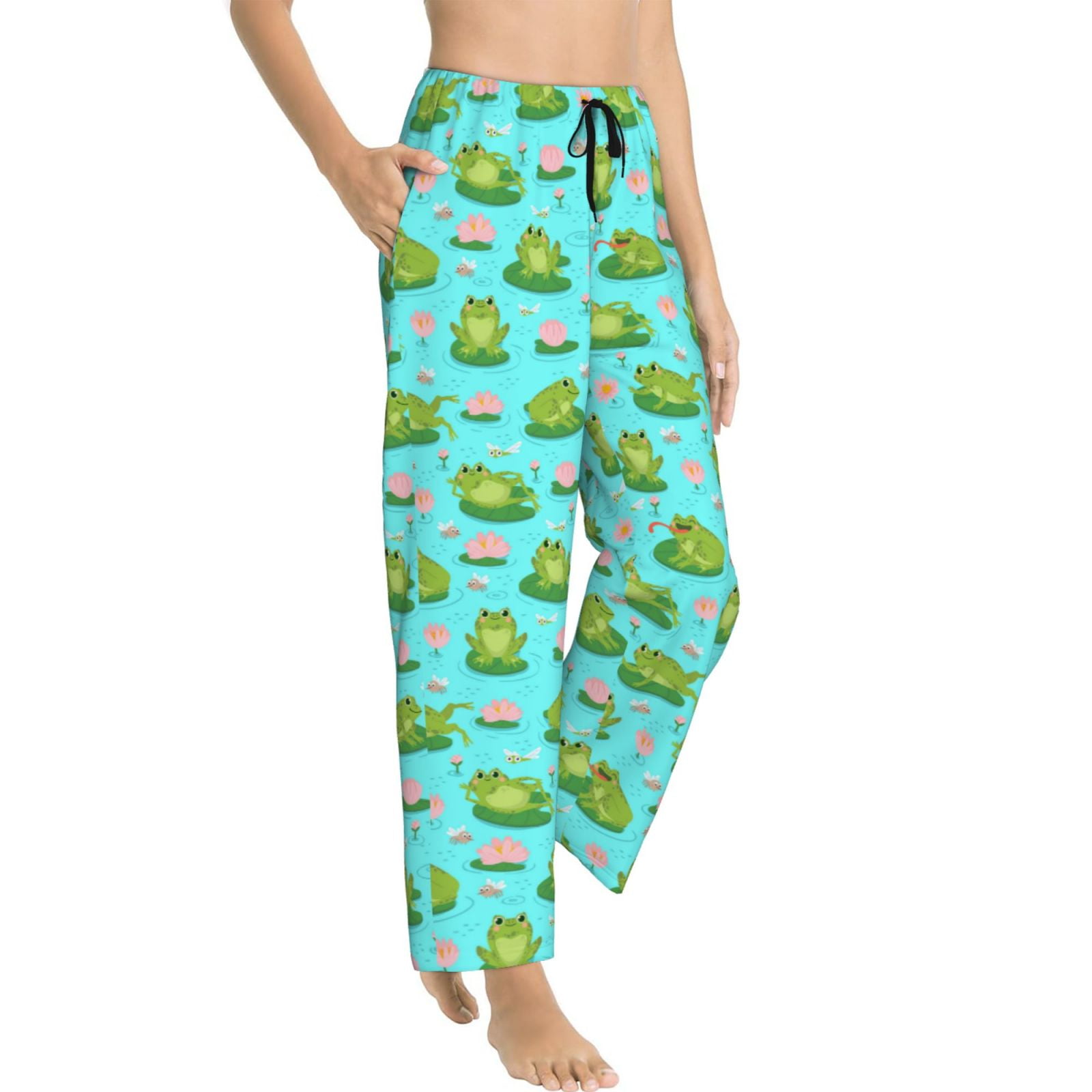 Goofa Frogs And Aquatic Plants Printed Soft Pajama Pants for Women ...