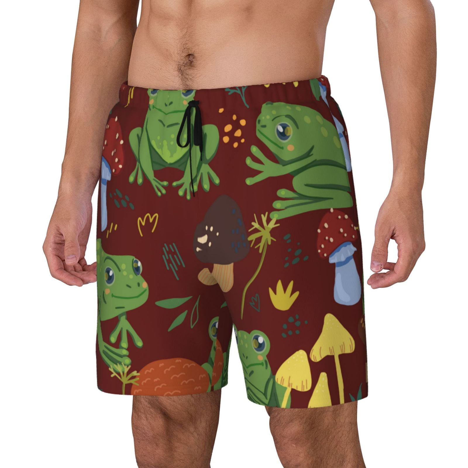 Goofa Frogs and Mushrooms Printed Men's Swim Trunks Board Shorts Quick ...