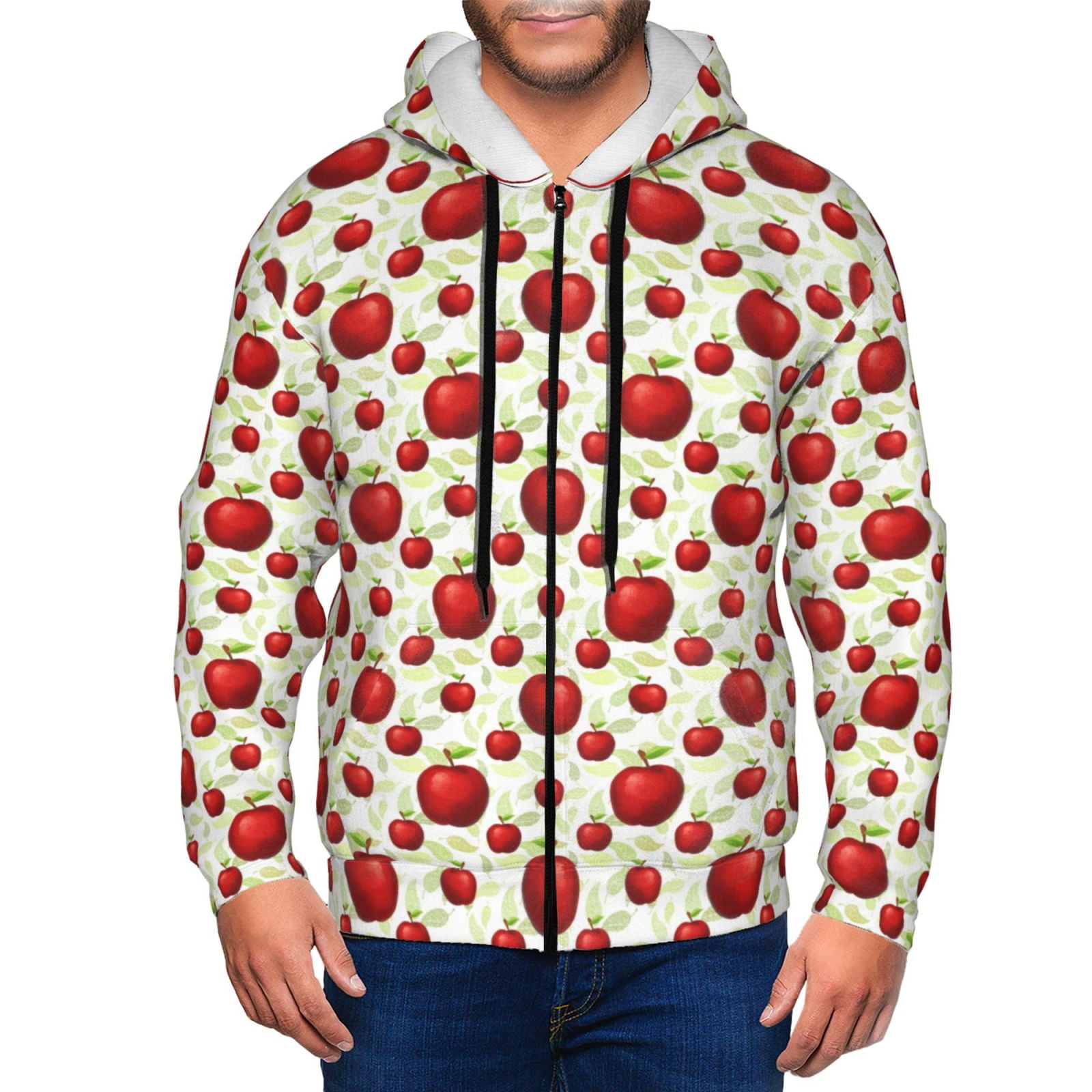 Goofa Fruit Apples Pattern Mens Full-zip Hoodie, Zip-up Pullover Hooded ...