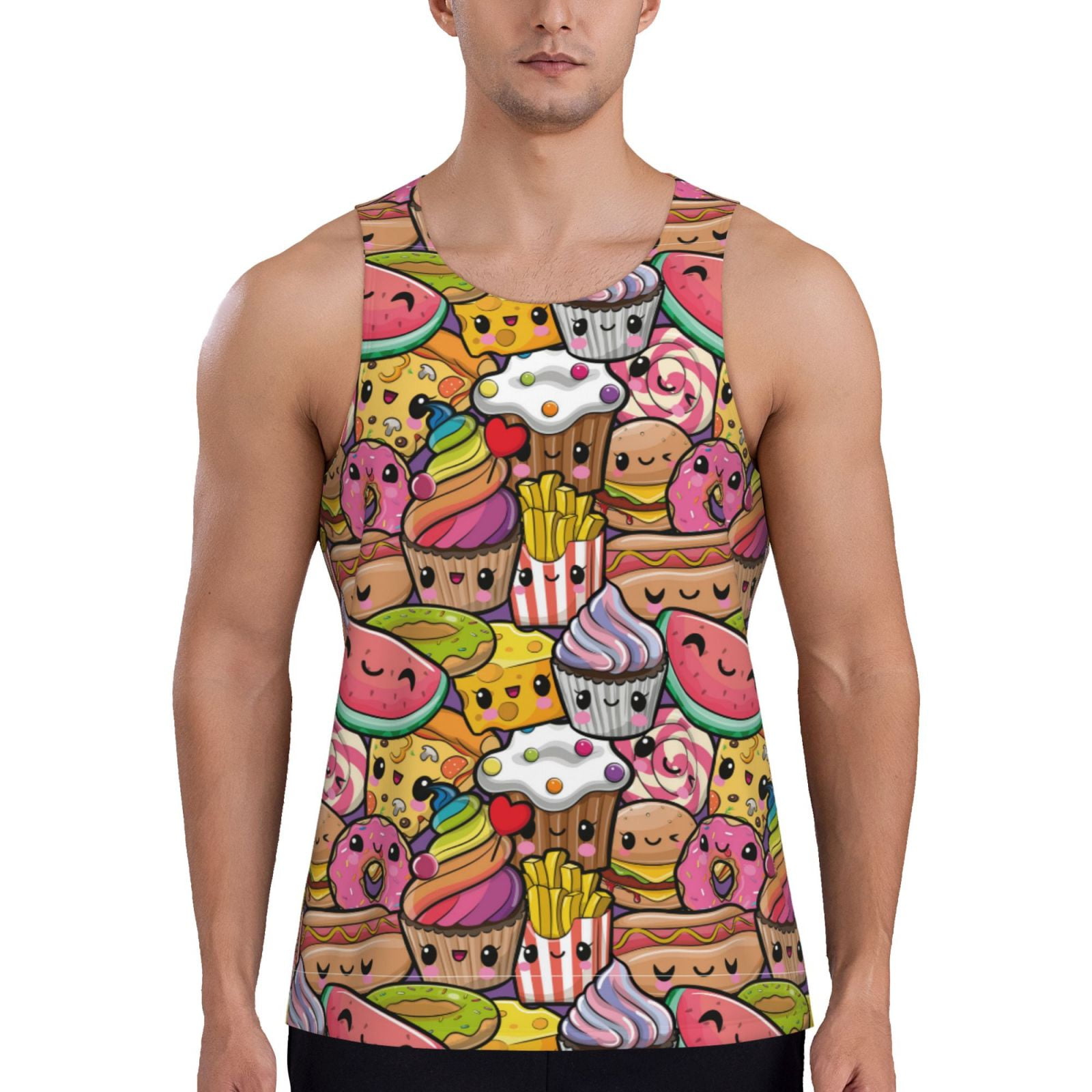 Goofa Fruit-Flavored Ice-Cream Pattern Men's Workout Tank Top Slim-Fit ...