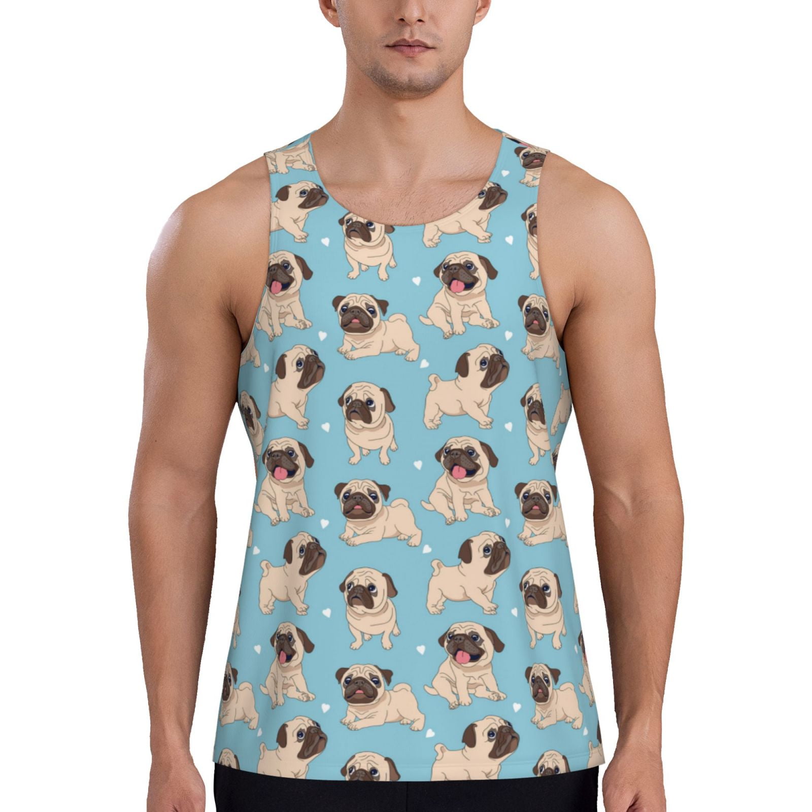 Goofa Funny Cartoon Pugs Pattern Men's Workout Tank Top Slim-Fit Tank ...