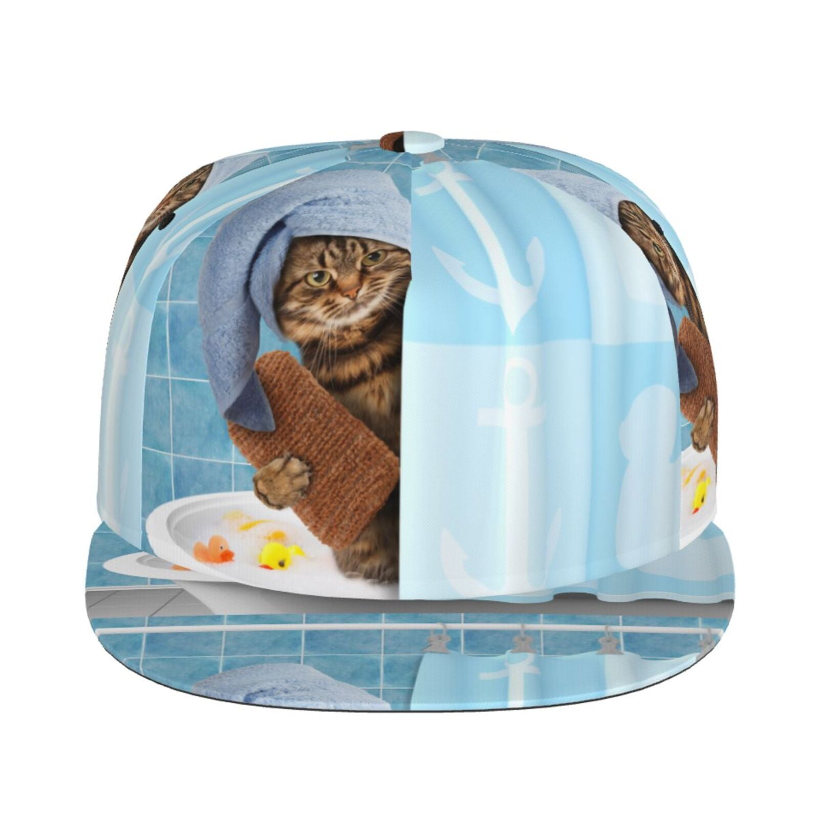 Goofa Funny Cat Taking a Bath Printed Men's Baseball Cap,Straight Brim ...