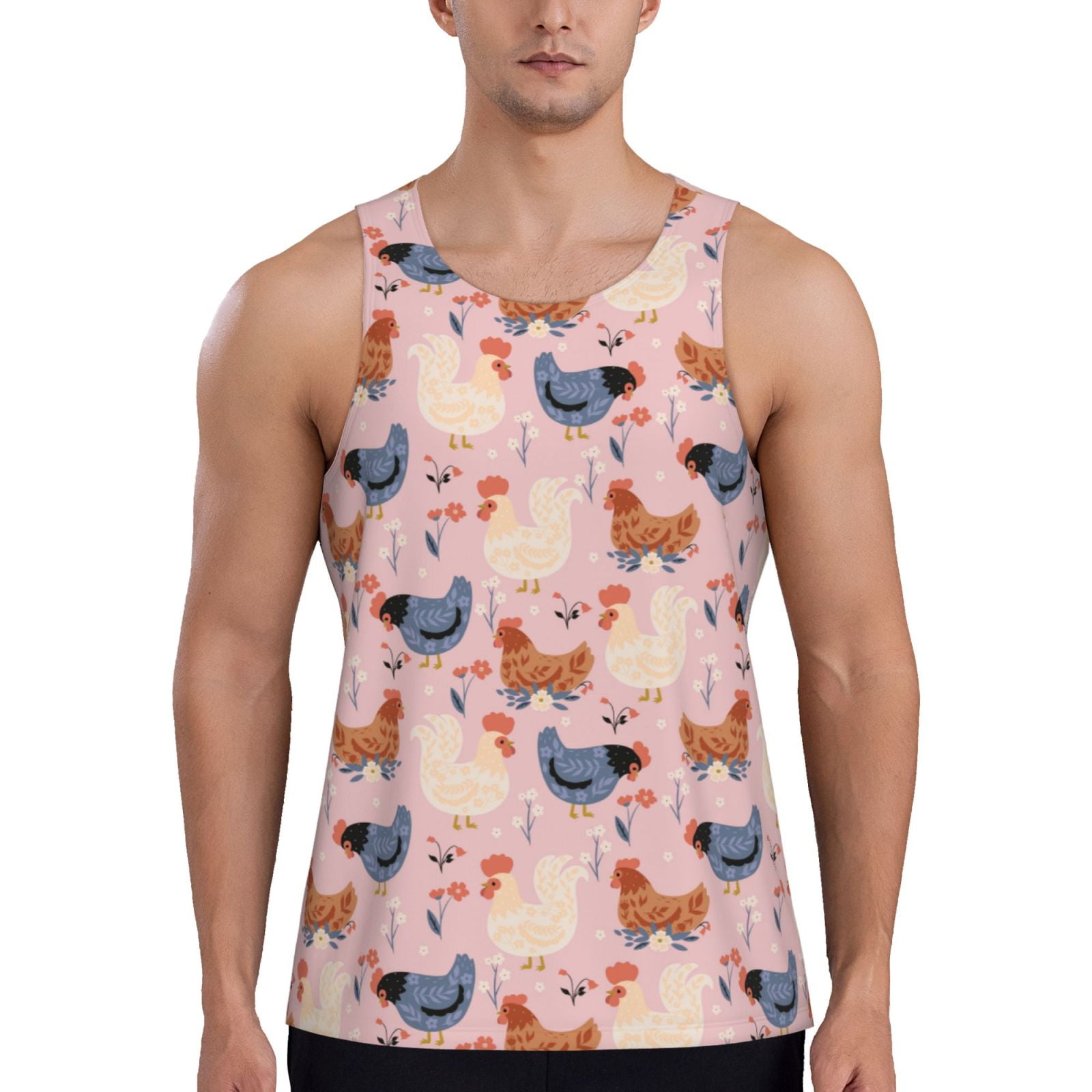 Goofa Funny Chicken Pattern Men's Workout Tank Top Slim-Fit Tank Quick ...