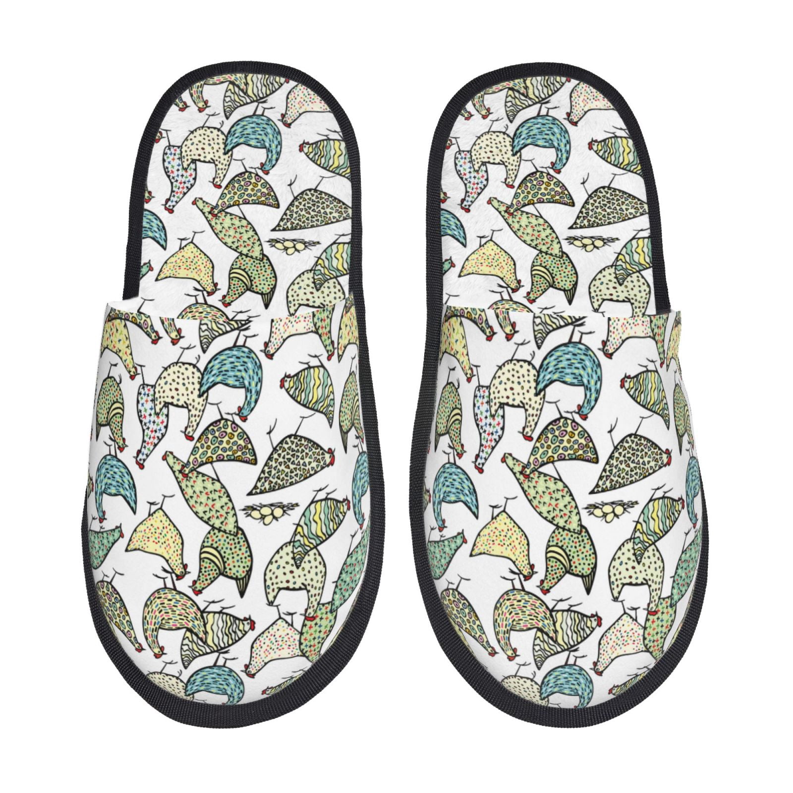 Goofa Funny Chicken Pattern Plush Furry Slippers for Men & Women, Cozy ...