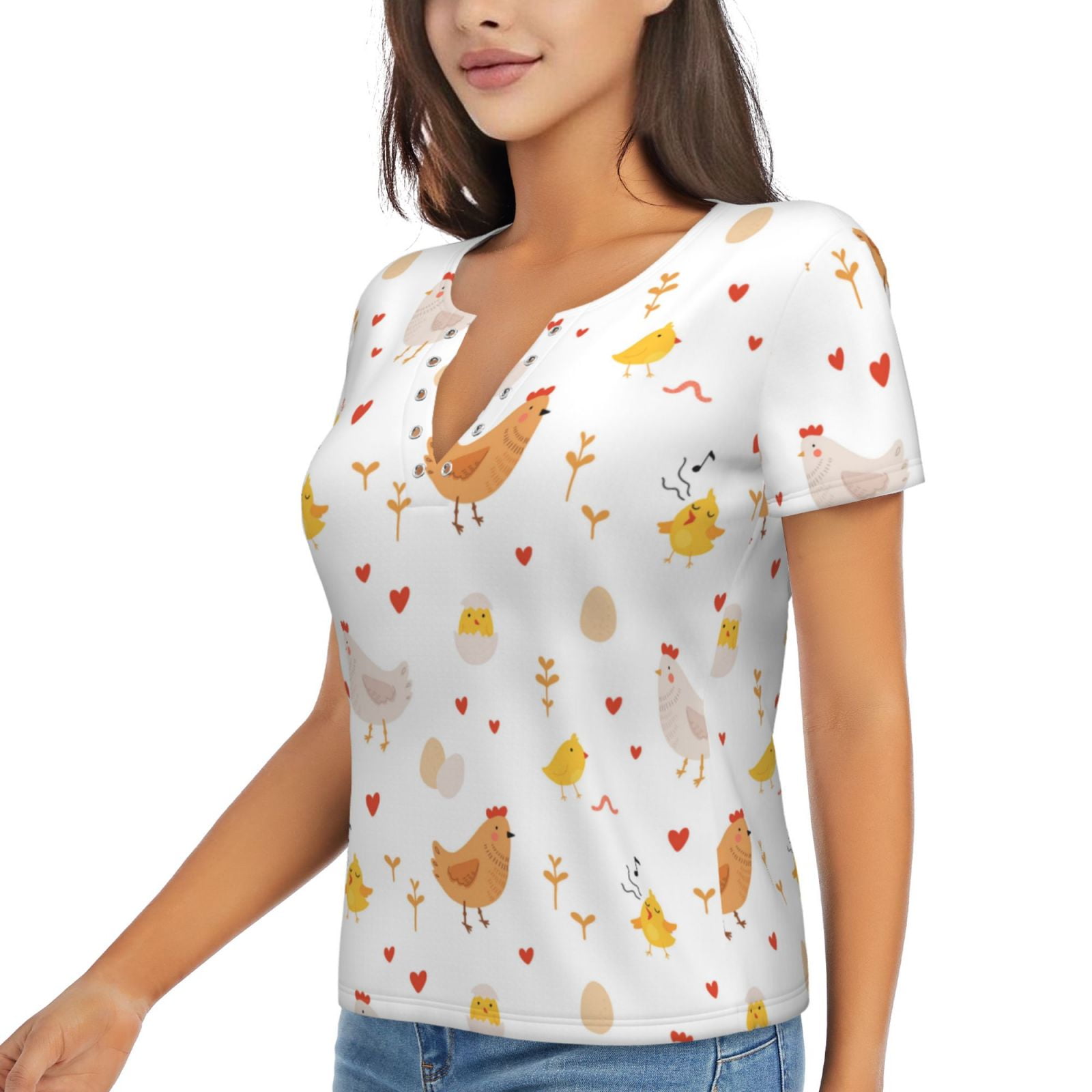 Goofa Funny Chicken Pattern Womens Deep V Neck Low Cut Tops Casual ...