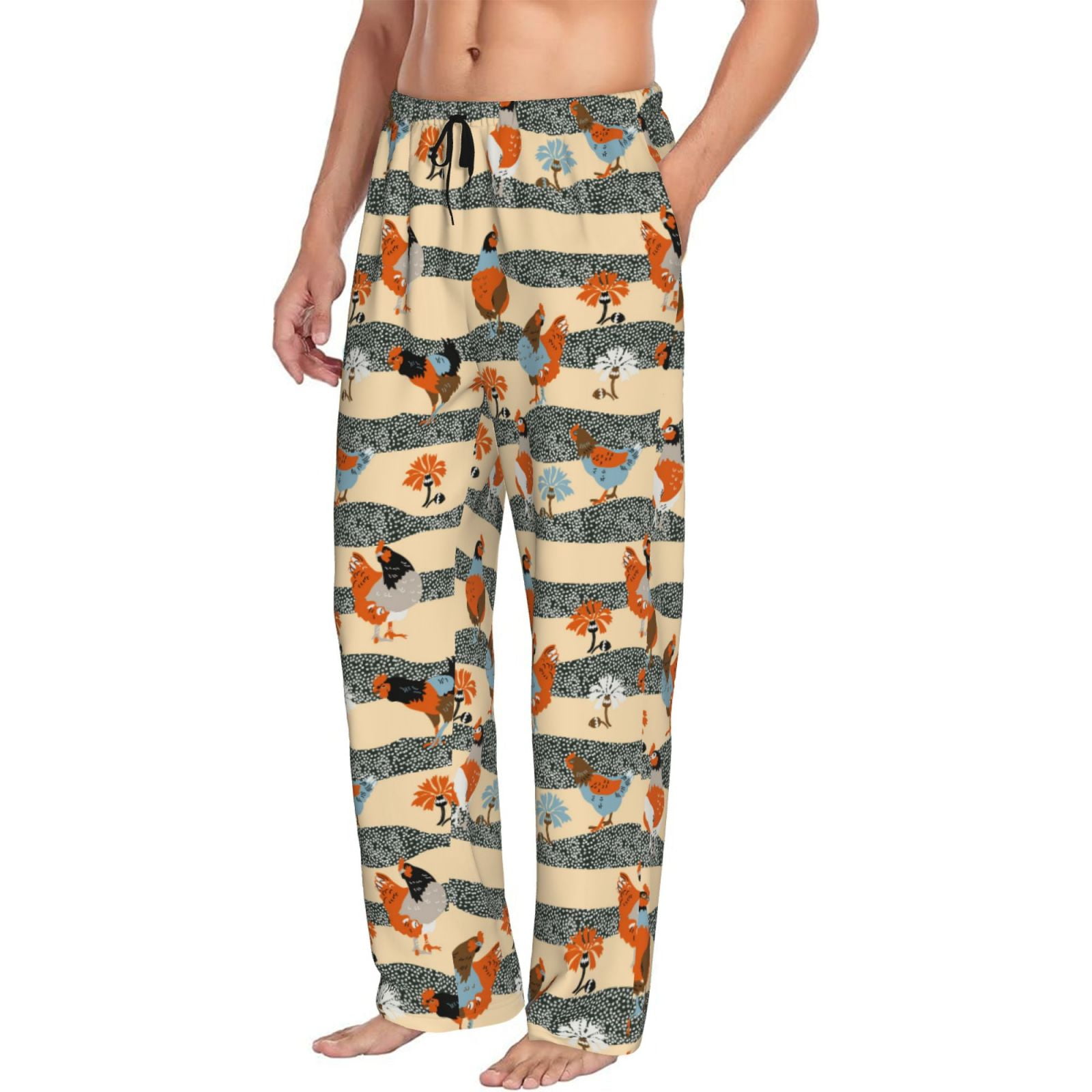 Goofa Funny Chicken Printed Soft Pajama Pants for Men, Wide Leg Comfy ...