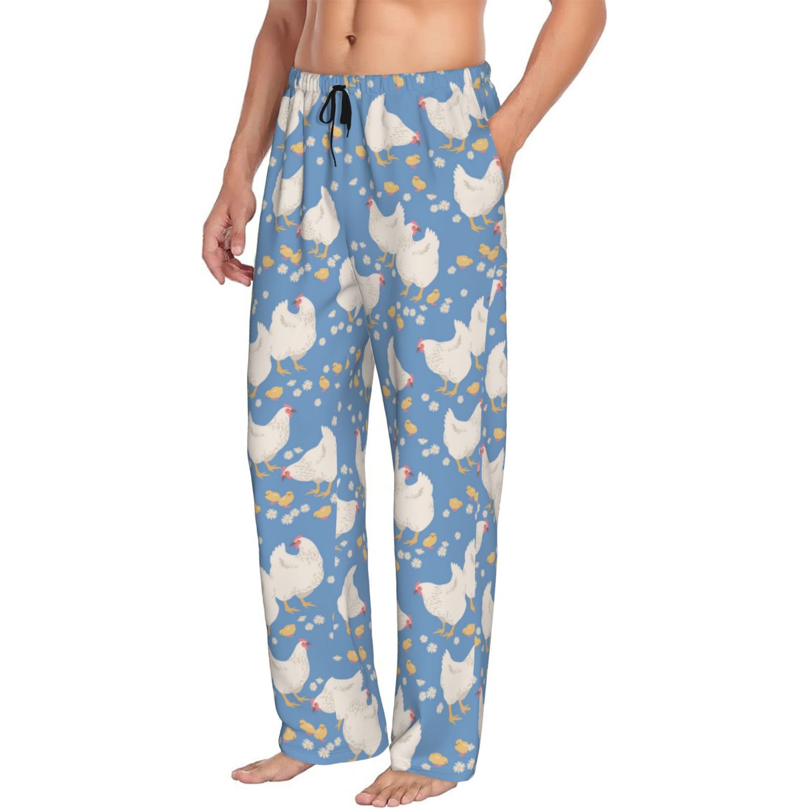 Goofa Funny Chicken Printed Soft Pajama Pants for Men, Wide Leg Comfy ...