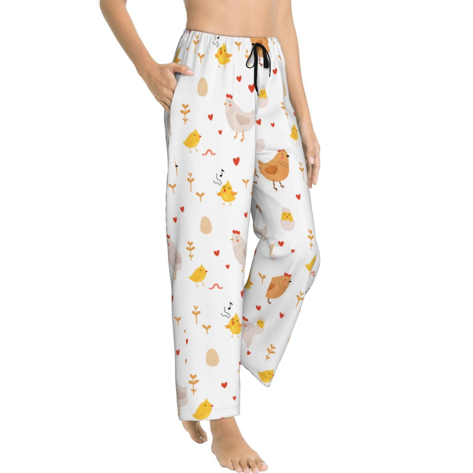 Goofa Funny Chicken Printed Soft Pajama Pants for Women, Wide Leg Comfy ...