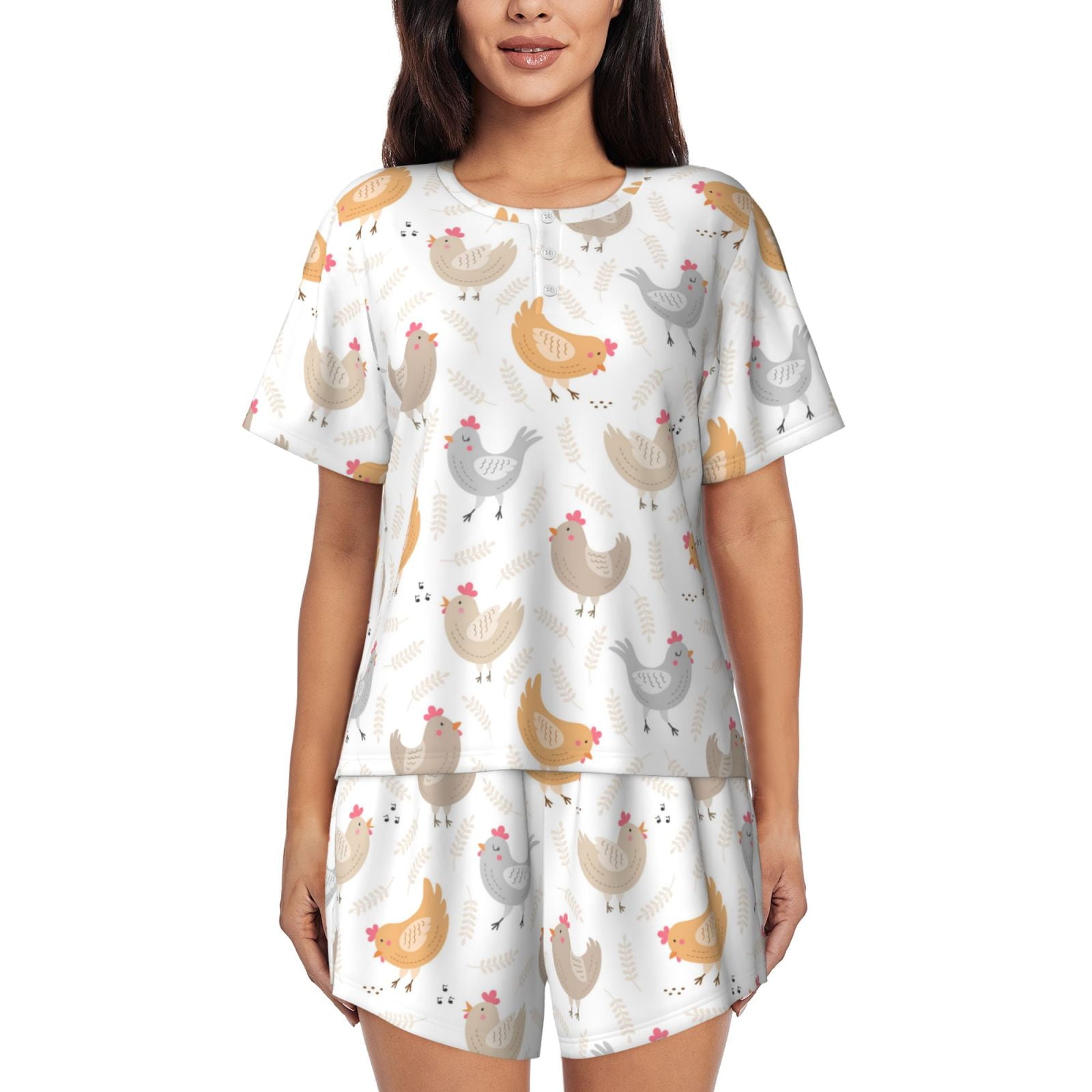 Goofa Funny Chicken for Womens Cotton 2 Piece Pajamas Set Classic Short ...