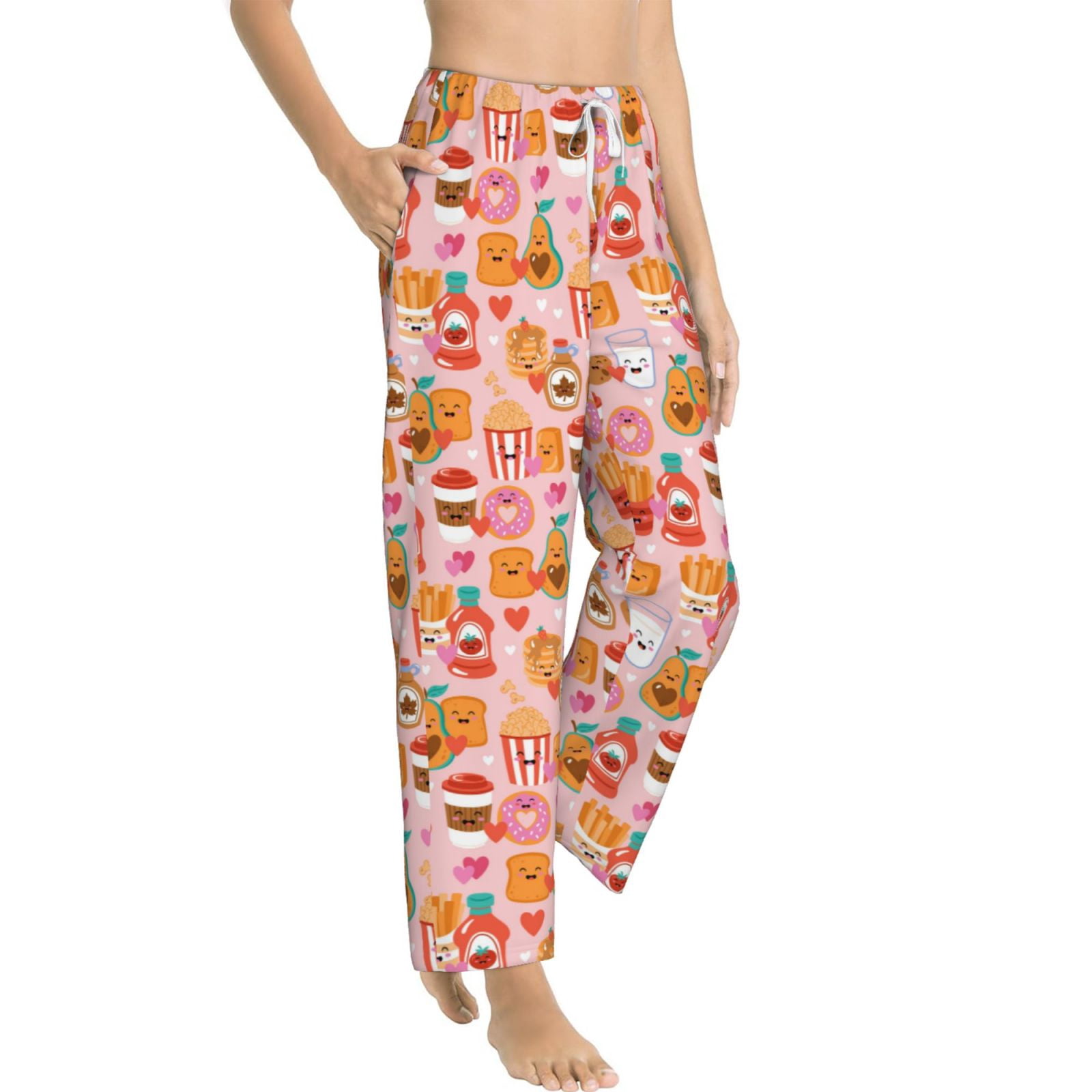 Goofa Funny Food Printed Soft Pajama Pants for Women, Wide Leg Comfy ...