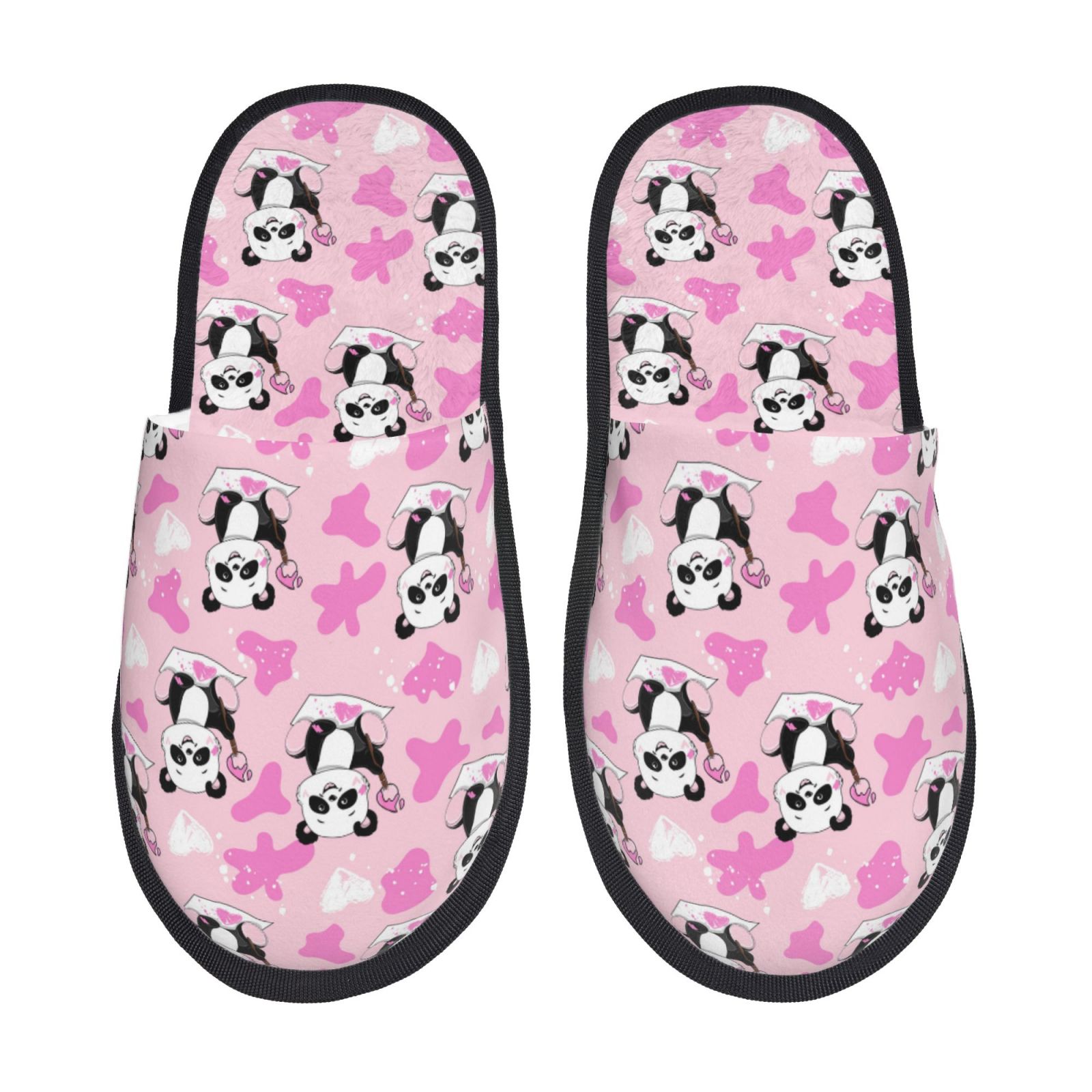 Goofa Funny Panda Draws A Heart Pattern Plush Furry Slippers for Men ...