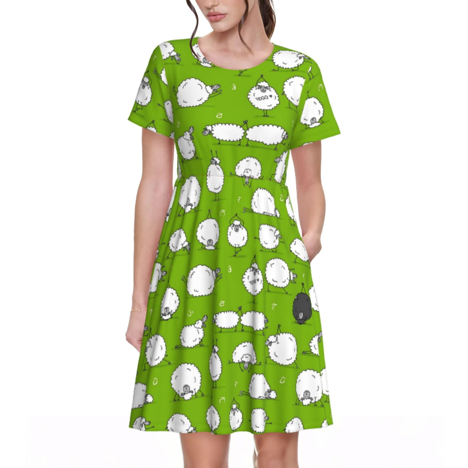 Goofa Funny Sheep Doing Yoga Pattern Women Summer Short Sleeve Midi ...