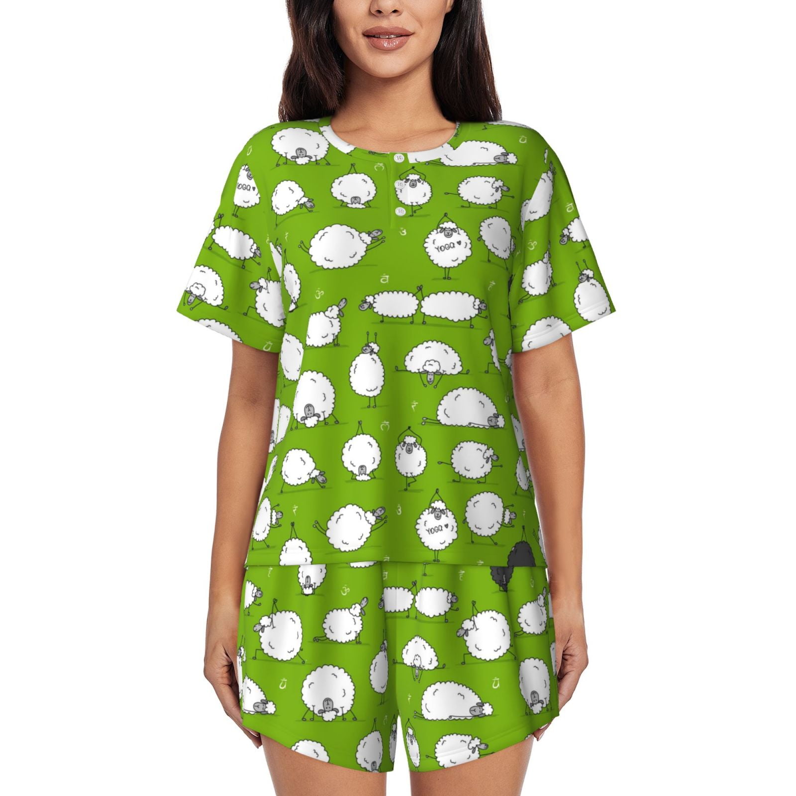 Goofa Funny Sheep Doing Yoga for Womens Cotton 2 Piece Pajamas Set ...