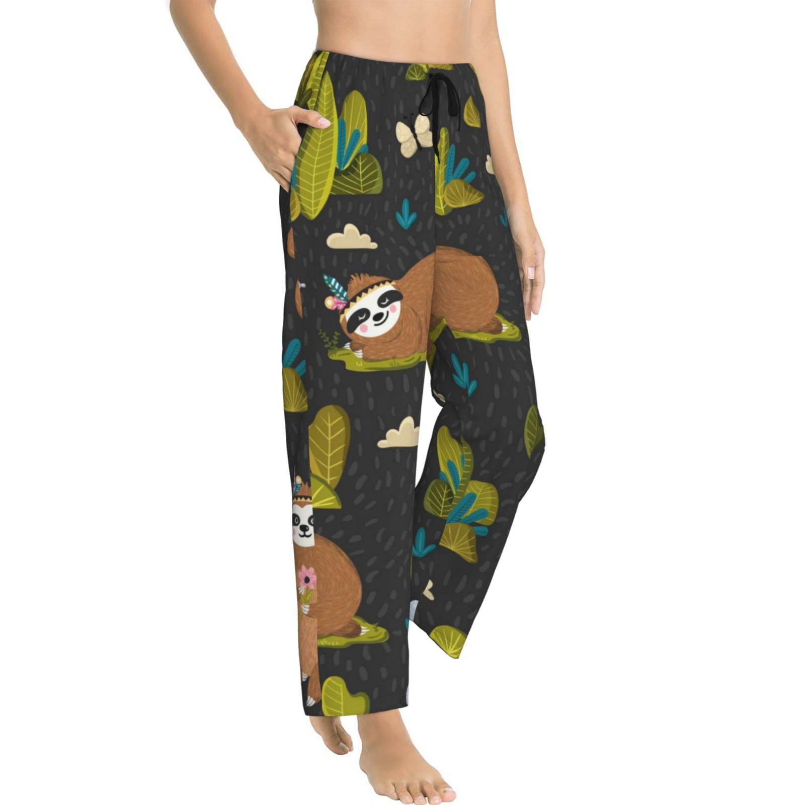 Goofa Funny Sloths In The Forest Printed Soft Pajama Pants for Women ...
