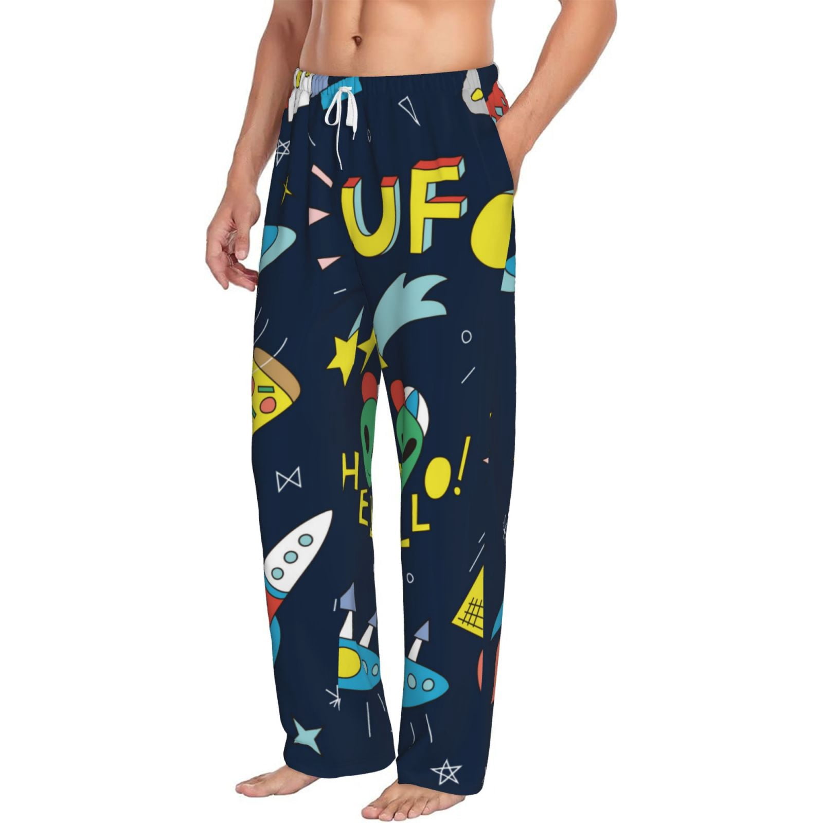 Goofa Funny Spaceships Printed Soft Pajama Pants for Men, Wide Leg ...