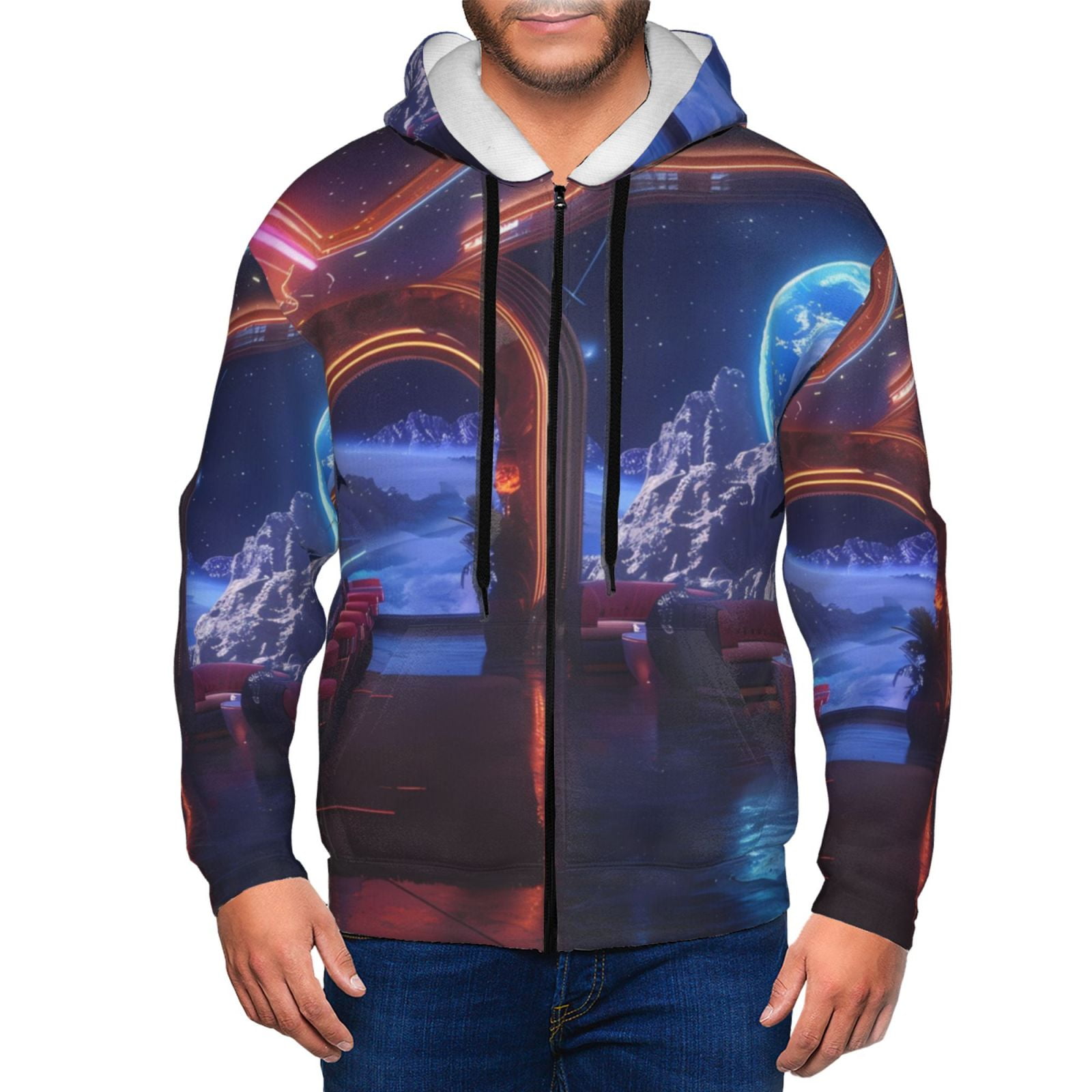 Goofa Futuristic Bar Space View Pattern Mens Full-zip Hoodie, Zip-up ...