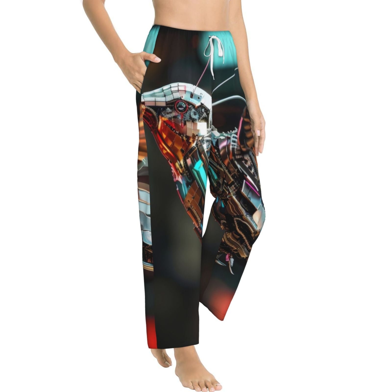 Goofa Futuristic Robot Hummingbird Printed Soft Pajama Pants for Women ...
