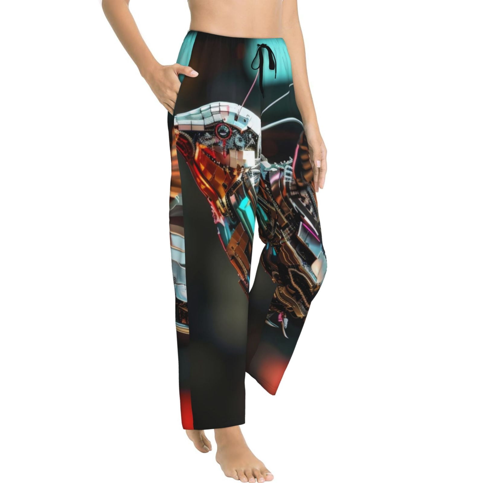 Goofa Futuristic Robot Hummingbird Printed Soft Pajama Pants for Women ...