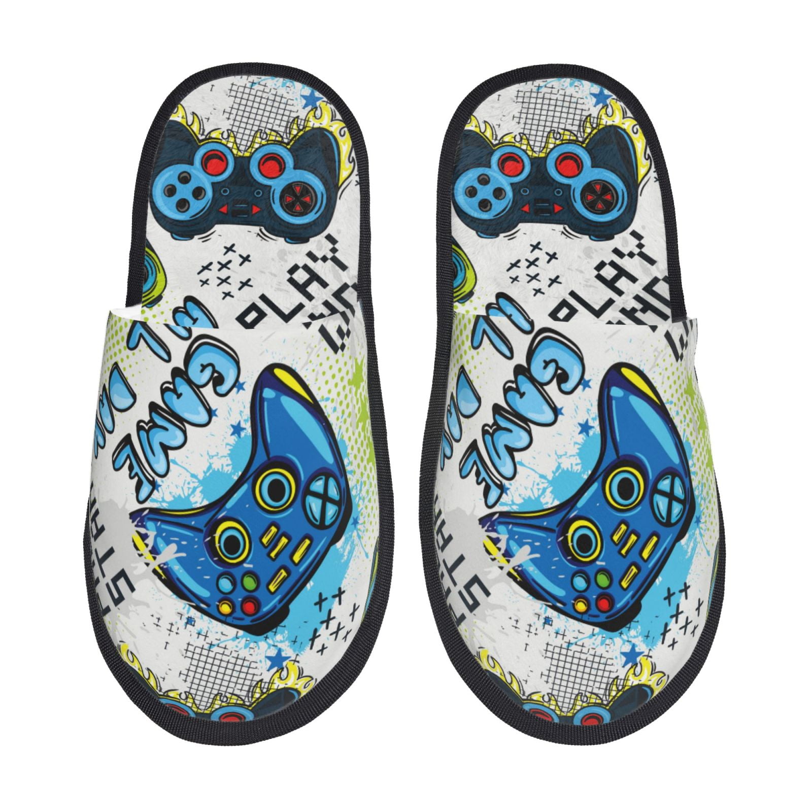 Goofa Game All Day Pattern Plush Furry Slippers for Men & Women, Cozy ...