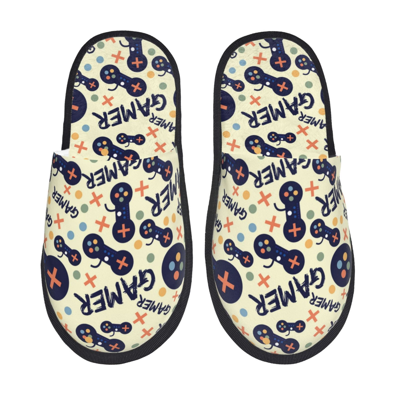 Goofa Game Controller Pattern Plush Furry Slippers for Men & Women ...