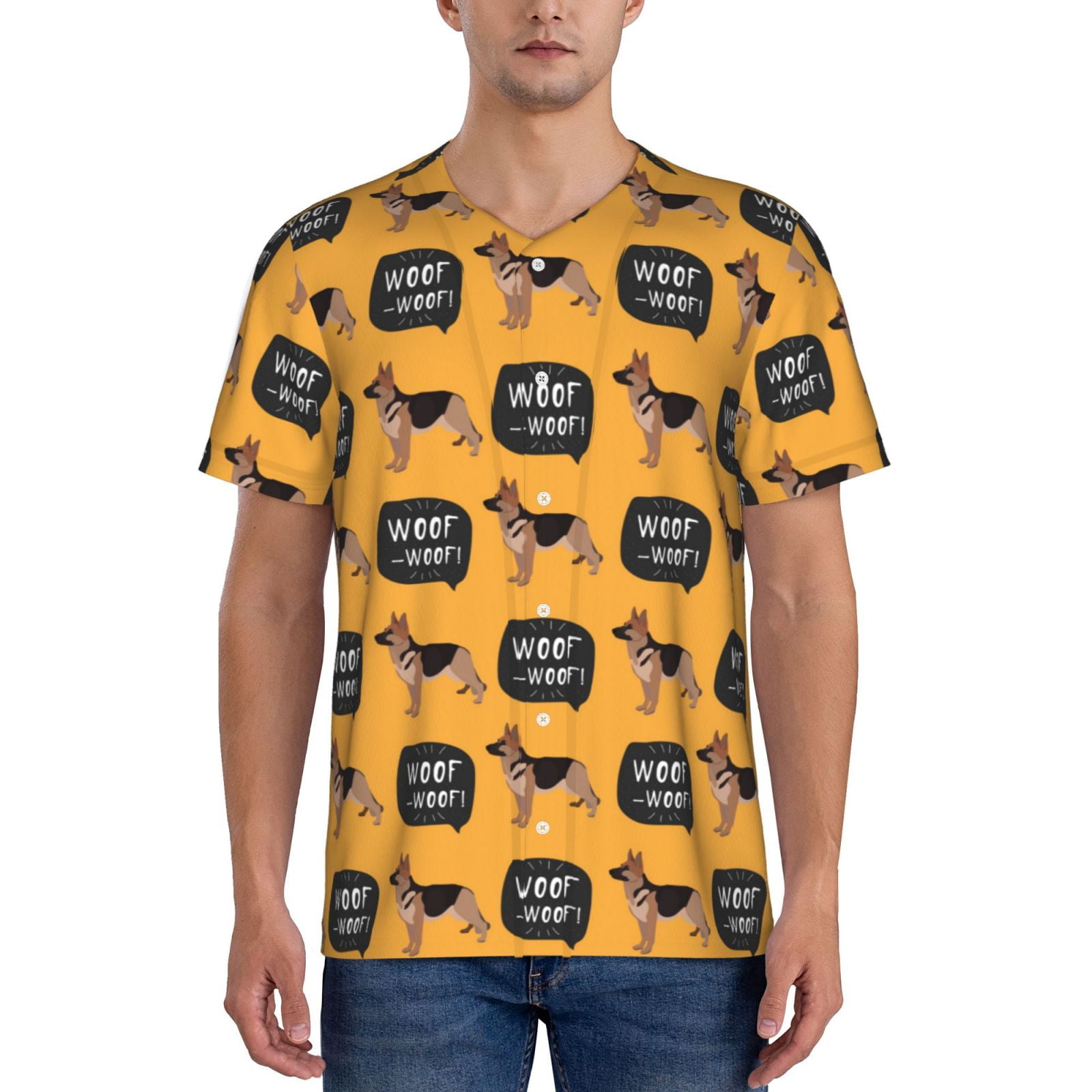 Goofa German Shepherd Woof Pattern Mens Golf Shirt Baseball T-shirt ...