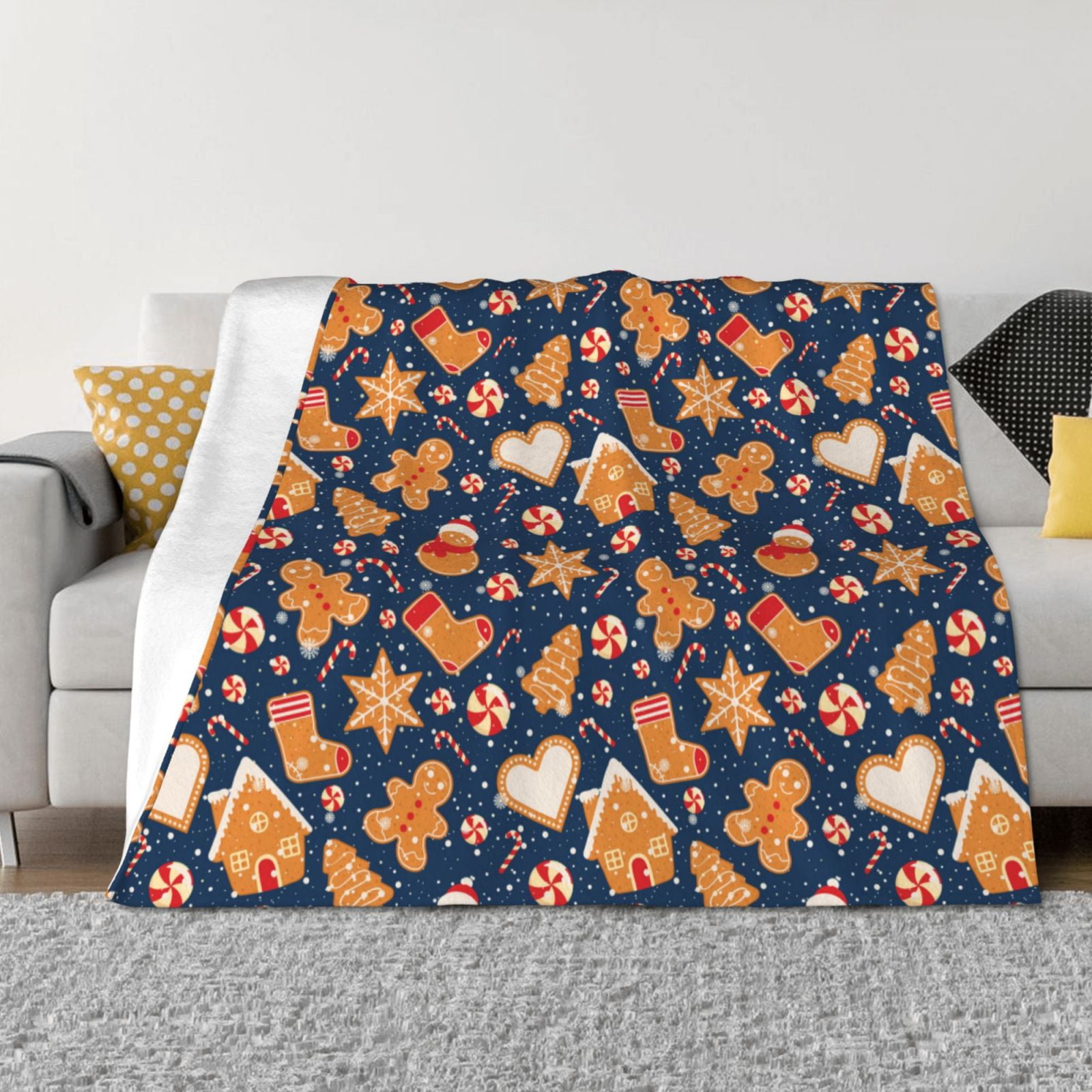 Goofa Gingerbread Delights Pattern Fleece Throw Blanket for Couch, Soft ...