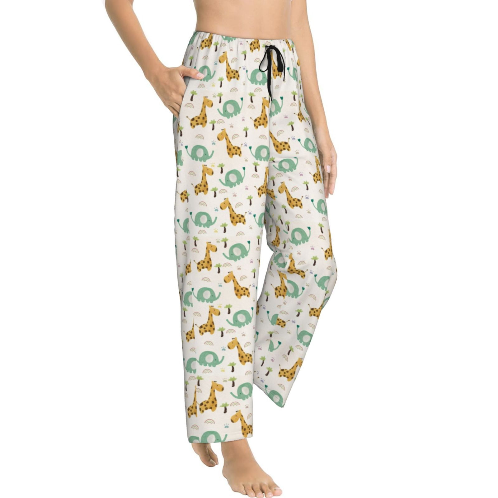 Goofa Giraffe And Elephant Printed Soft Pajama Pants for Women, Wide ...