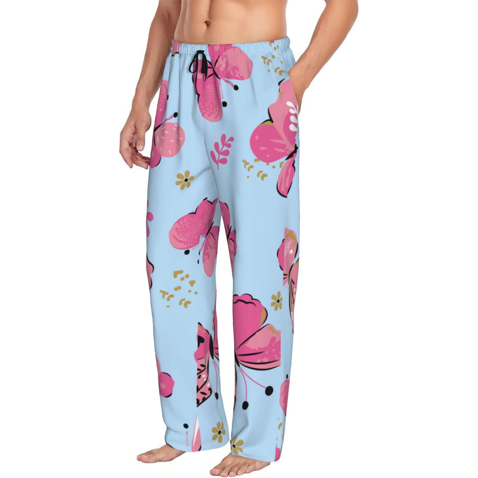 Goofa Girl Butterfly Printed Soft Pajama Pants for Men, Wide Leg Comfy ...
