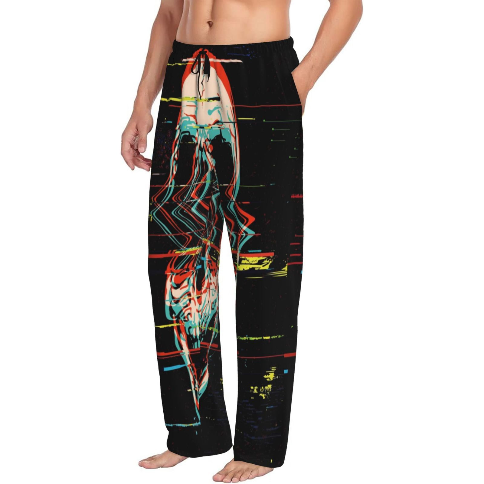 Goofa Glitch Screaming Skull Printed Soft Pajama Pants for Men, Wide ...