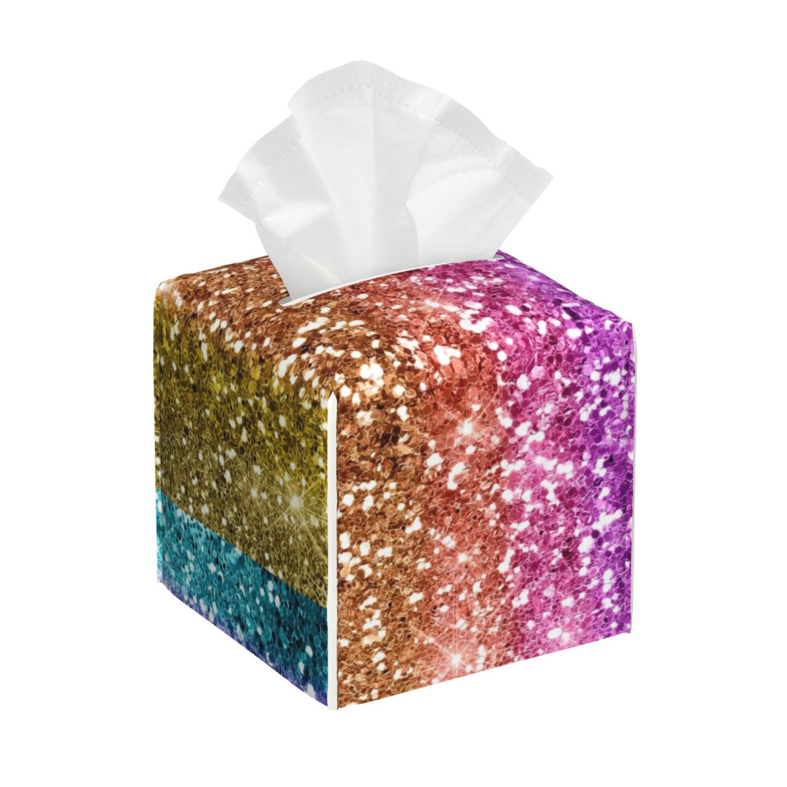 Goofa Glitter Rainbow Tissue Box Cover PVC Leather Tissue Holder Square ...