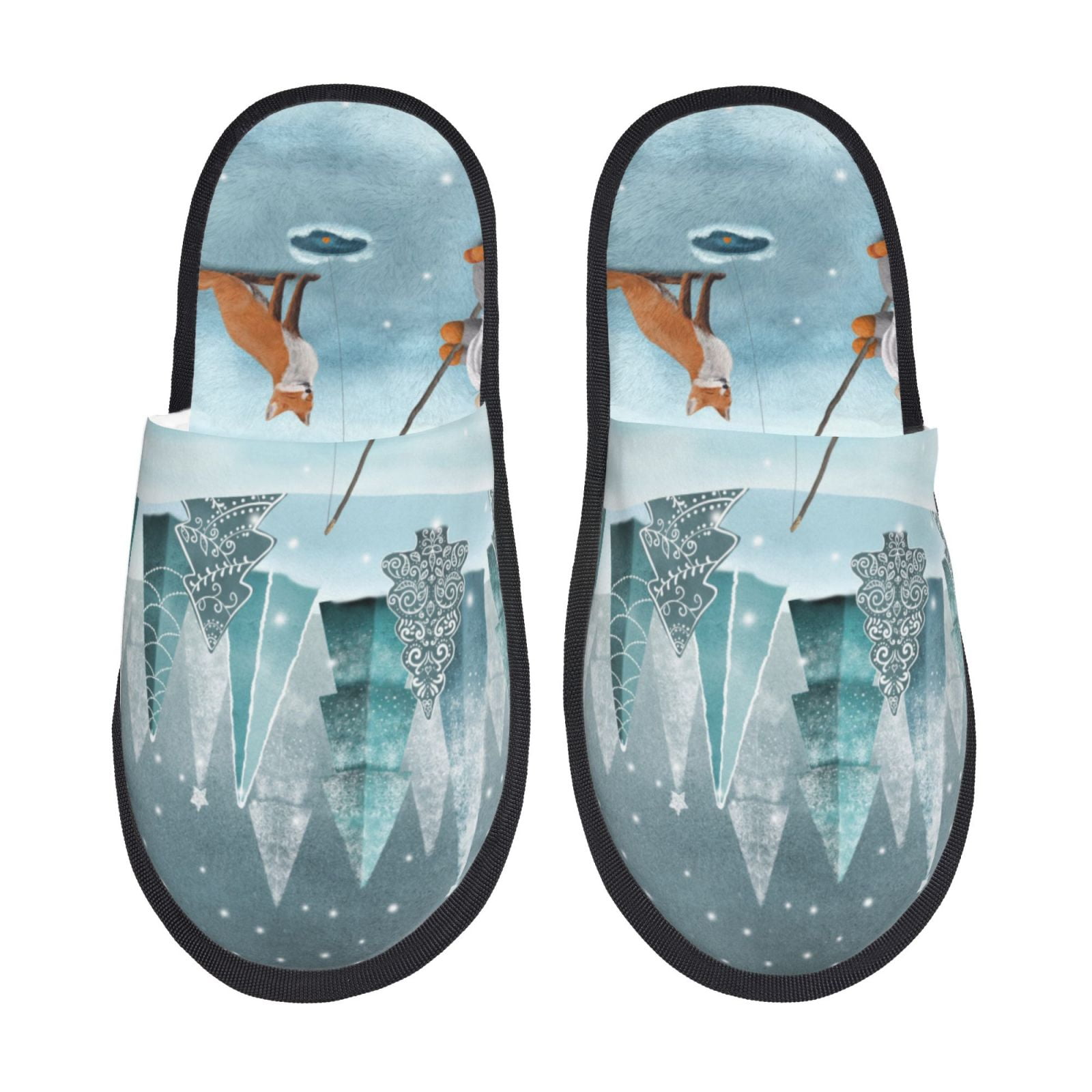 Goofa Gnome And Red Fox Fishing Pattern Plush Furry Slippers for Men ...