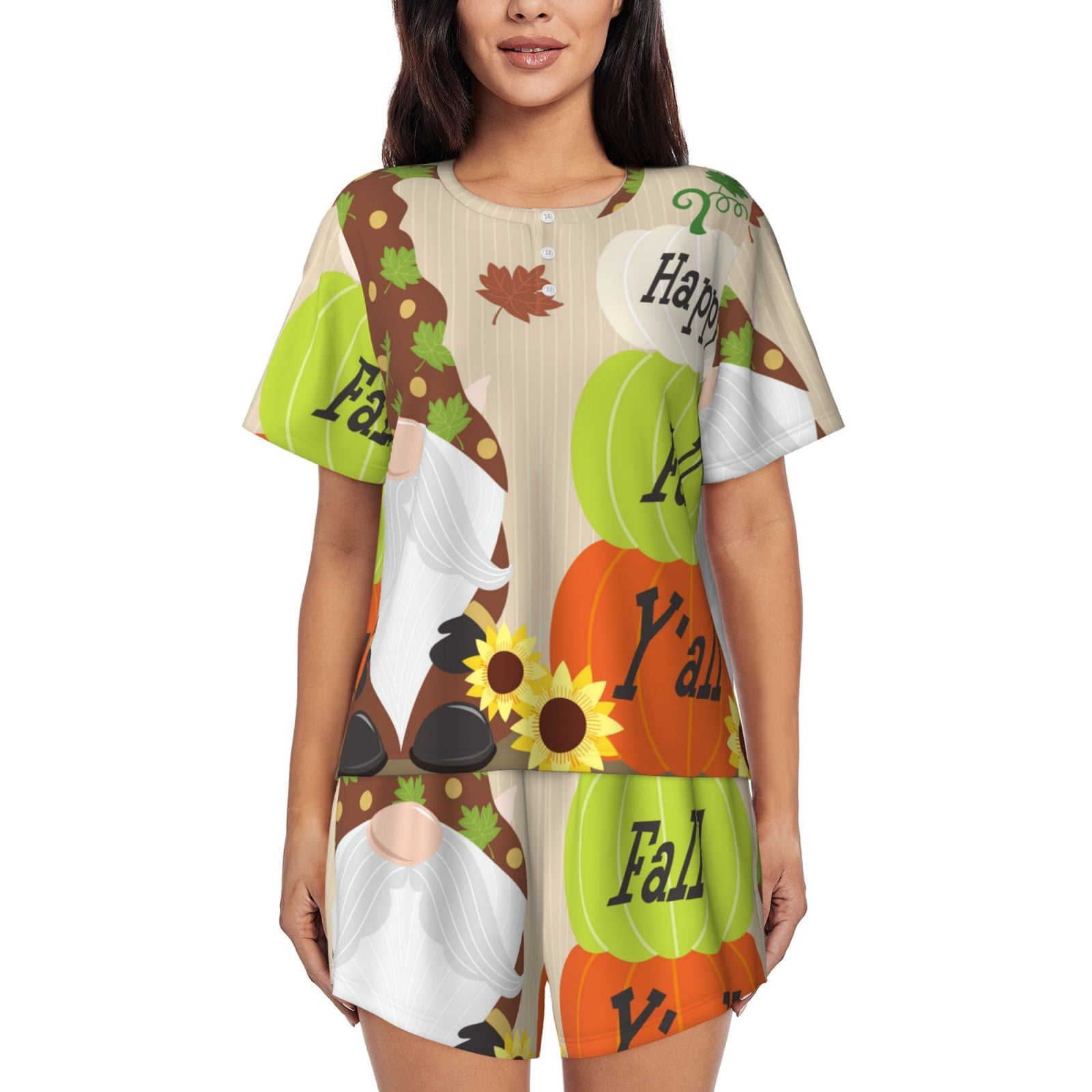 Goofa Gnome Happy Fall for Womens Cotton 2 Piece Pajamas Set Classic ...