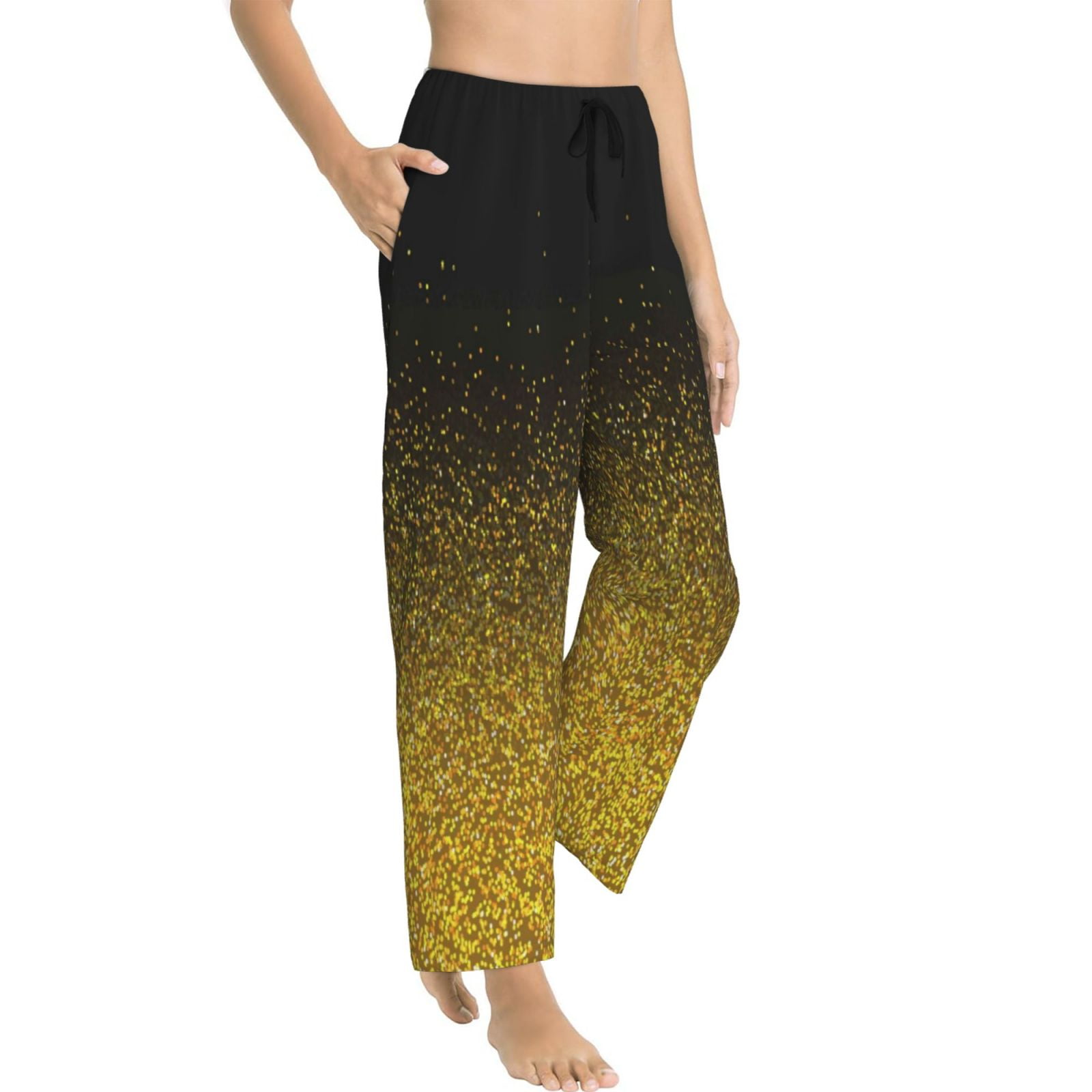 Goofa Gold Glitter Gradient Printed Soft Pajama Pants for Women, Wide ...