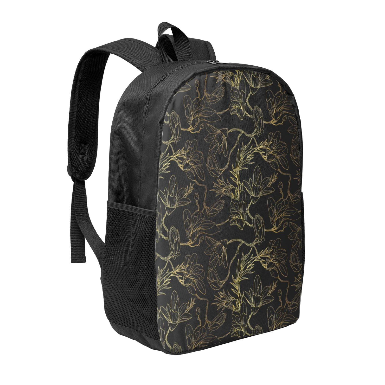 Goofa Gold Gloss Outline Floral Pattern 17in Student Backpack - School ...