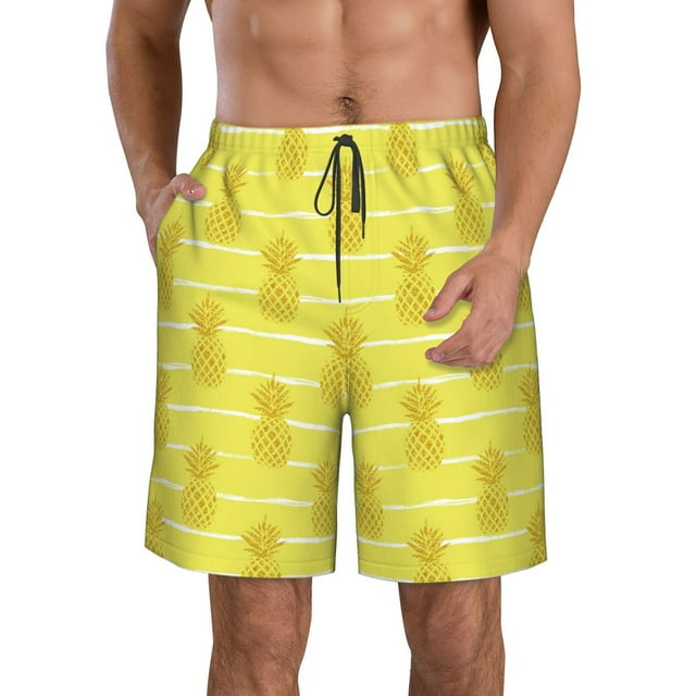 Goofa Gold Pineapple Printed Mens Swim Trunks Summer Quick Dry Short
