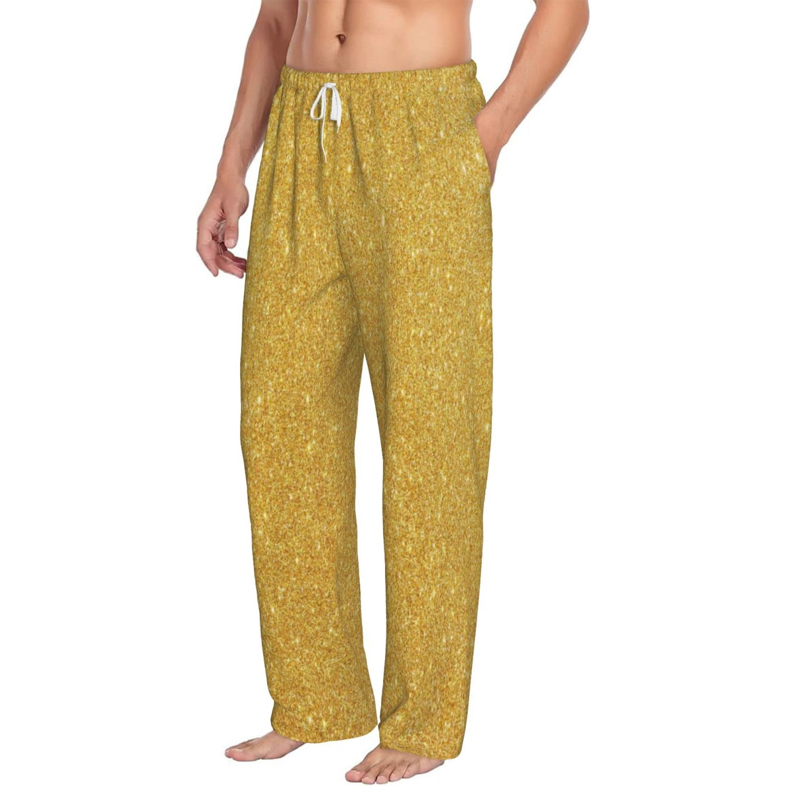 Goofa Gold Shiny Printed Soft Pajama Pants for Men, Wide Leg Comfy ...