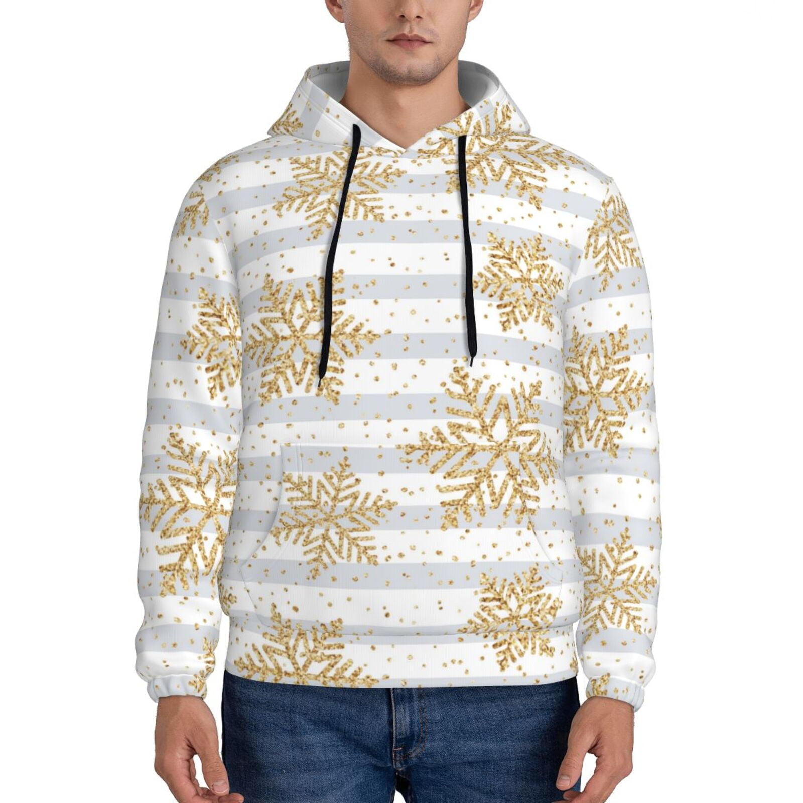 Goofa Gold Snowflake for Men's Hooded Sweatshirt - Lightweight Pullover ...