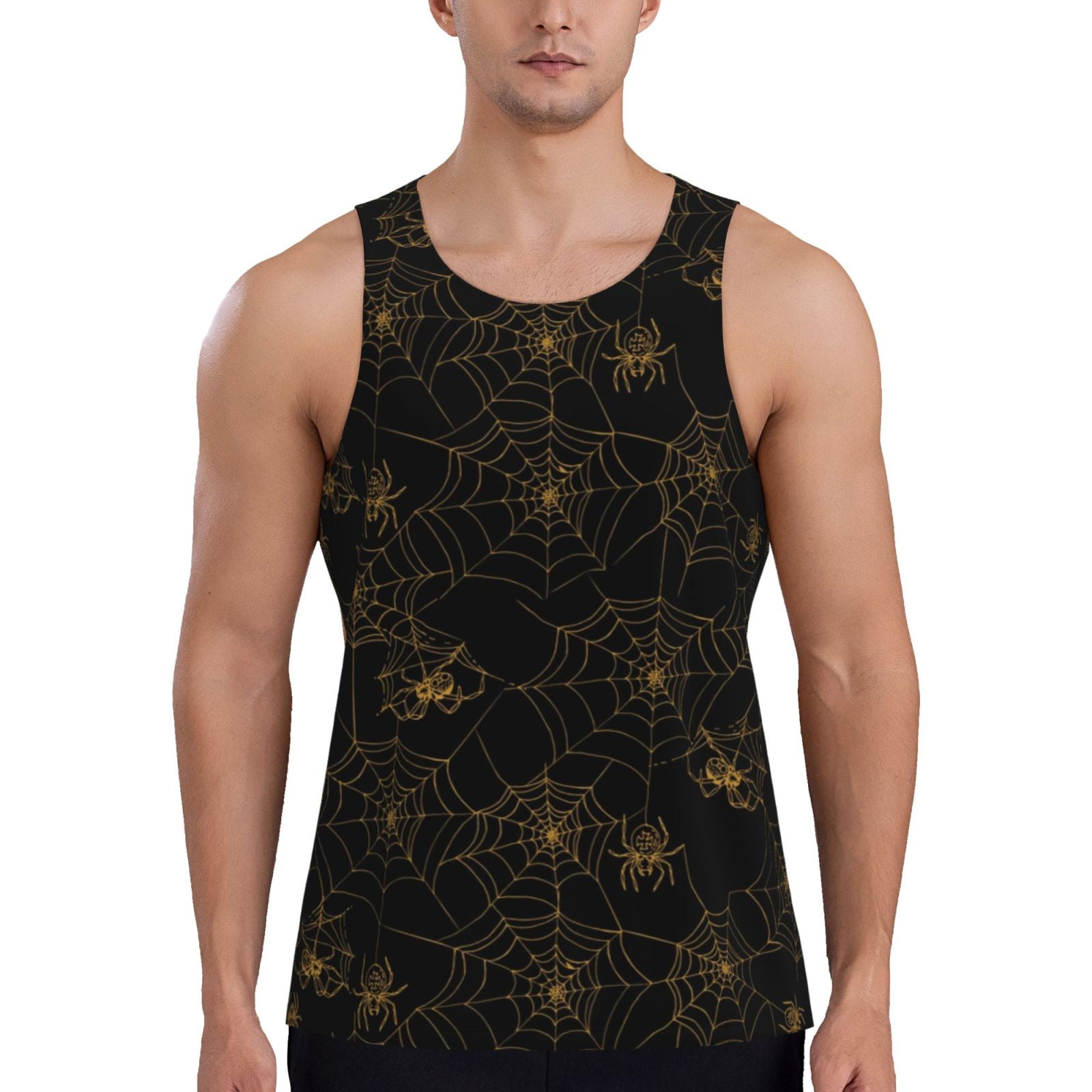 Goofa Gold Spiders And Cobwebs Pattern Men's Workout Tank Top Slim-Fit ...