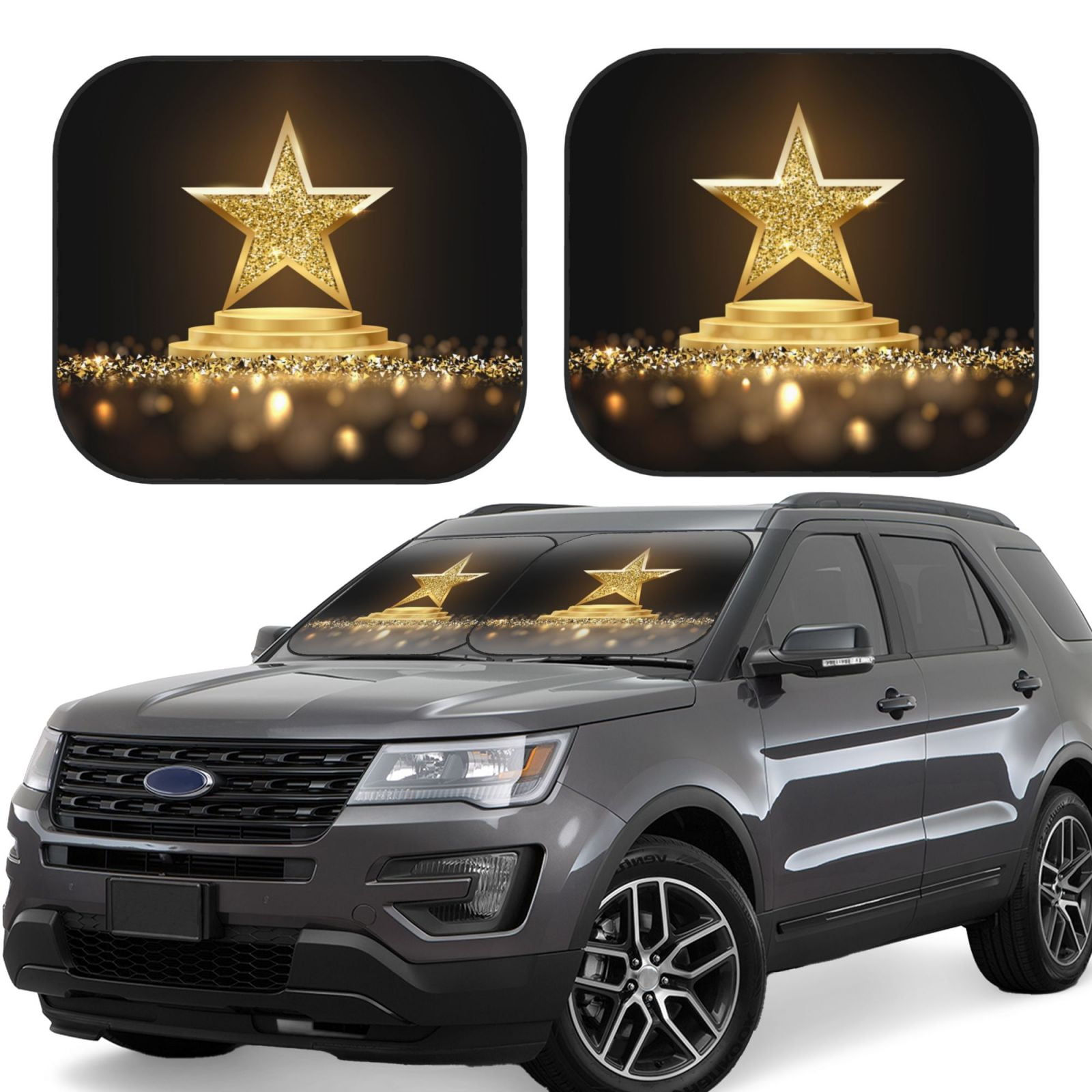 Goofa Golden Glitter And Light Pattern 2 Piece Car Windshield Sun Shade ...