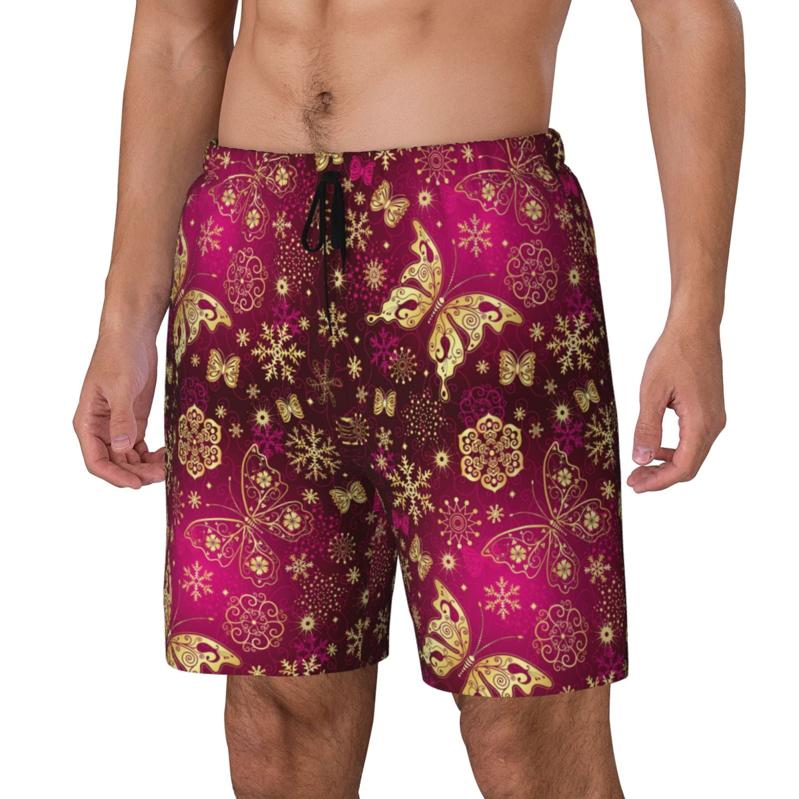 Goofa Golden Snowflakes And And Butterflies Printed Men's Swim Trunks ...