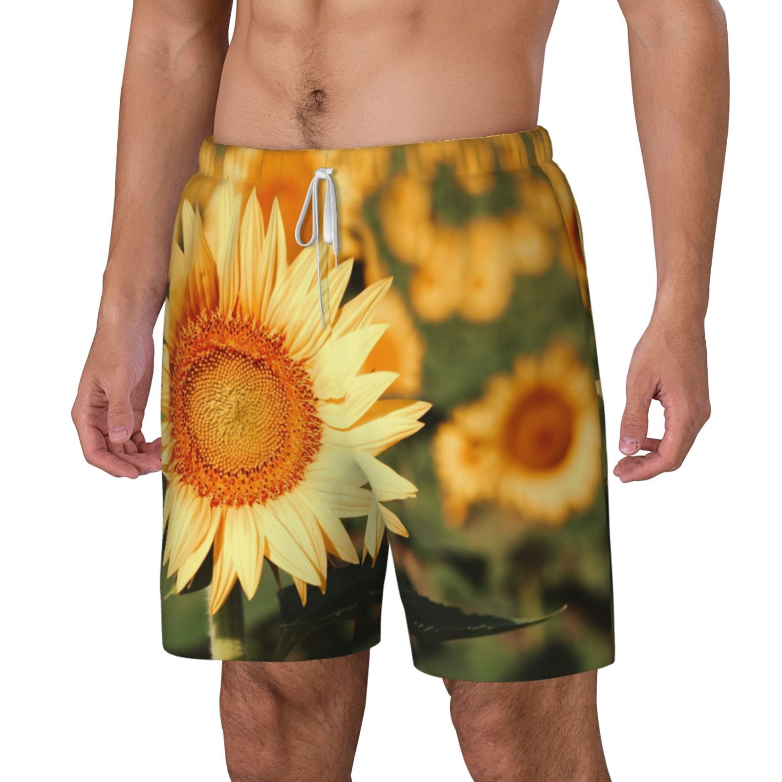 Goofa Golden Sunflower In Field Printed Men's Swim Trunks Board Shorts ...