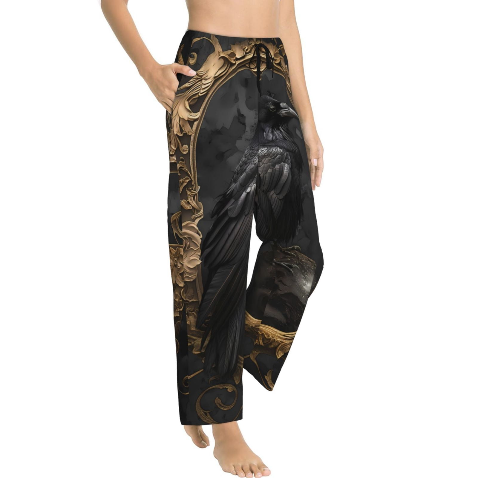 Goofa Gothic Raven Portrait Printed Soft Pajama Pants for Women, Wide ...