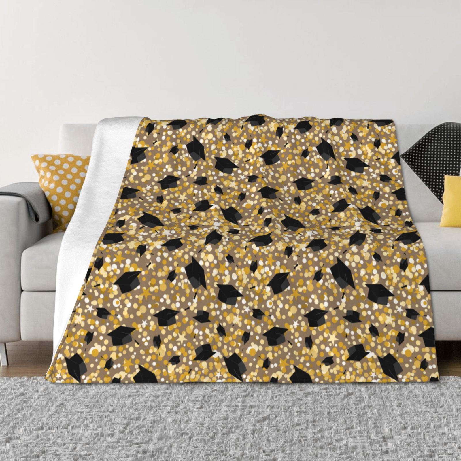 Goofa Graduation Hats3 Pattern Fleece Throw Blanket for Couch, Soft ...