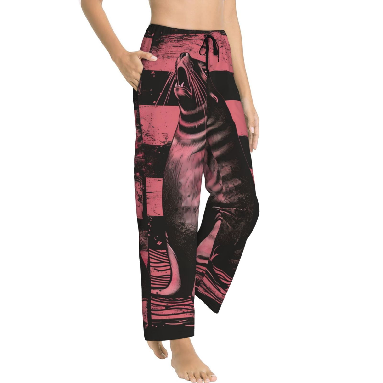 Goofa Graphic Seal On Stripes Printed Soft Pajama Pants for Women, Wide ...