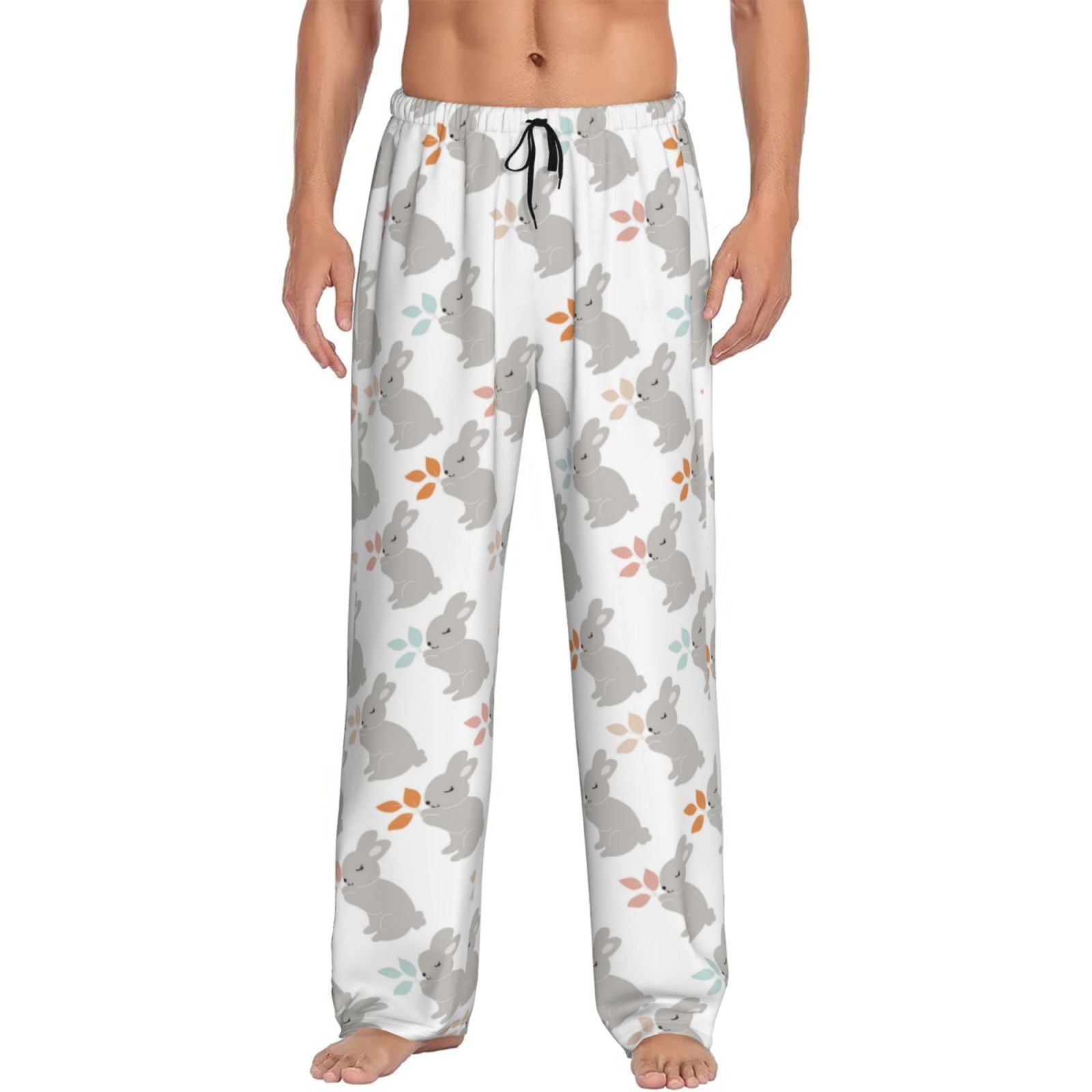 Goofa Gray Rabbit Pattern Printed Soft Pajama Pants for Men, Wide Leg ...
