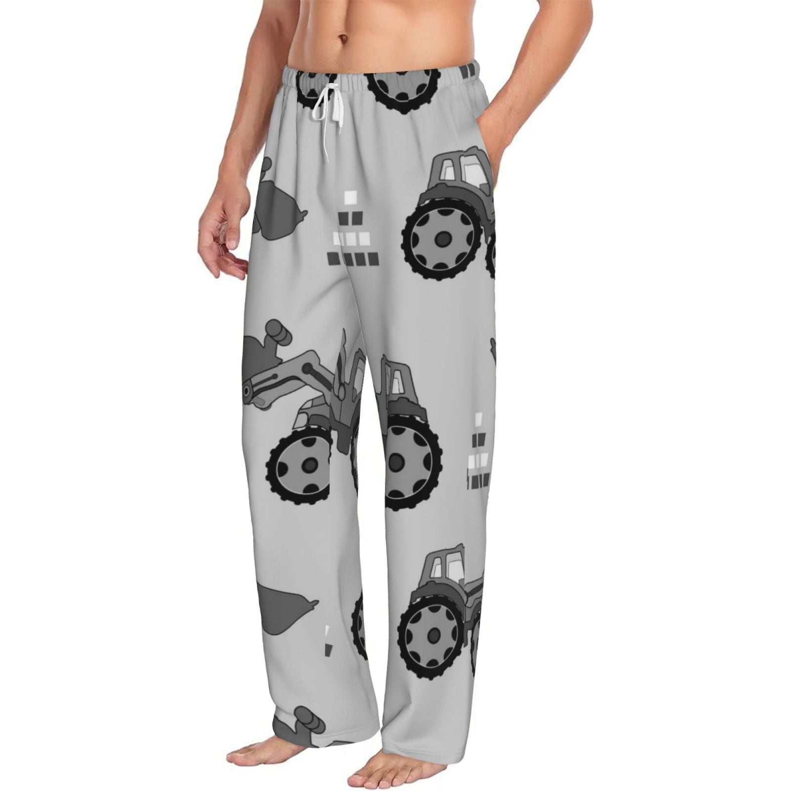 Goofa Gray Tractor Printed Soft Pajama Pants for Men, Wide Leg Comfy ...