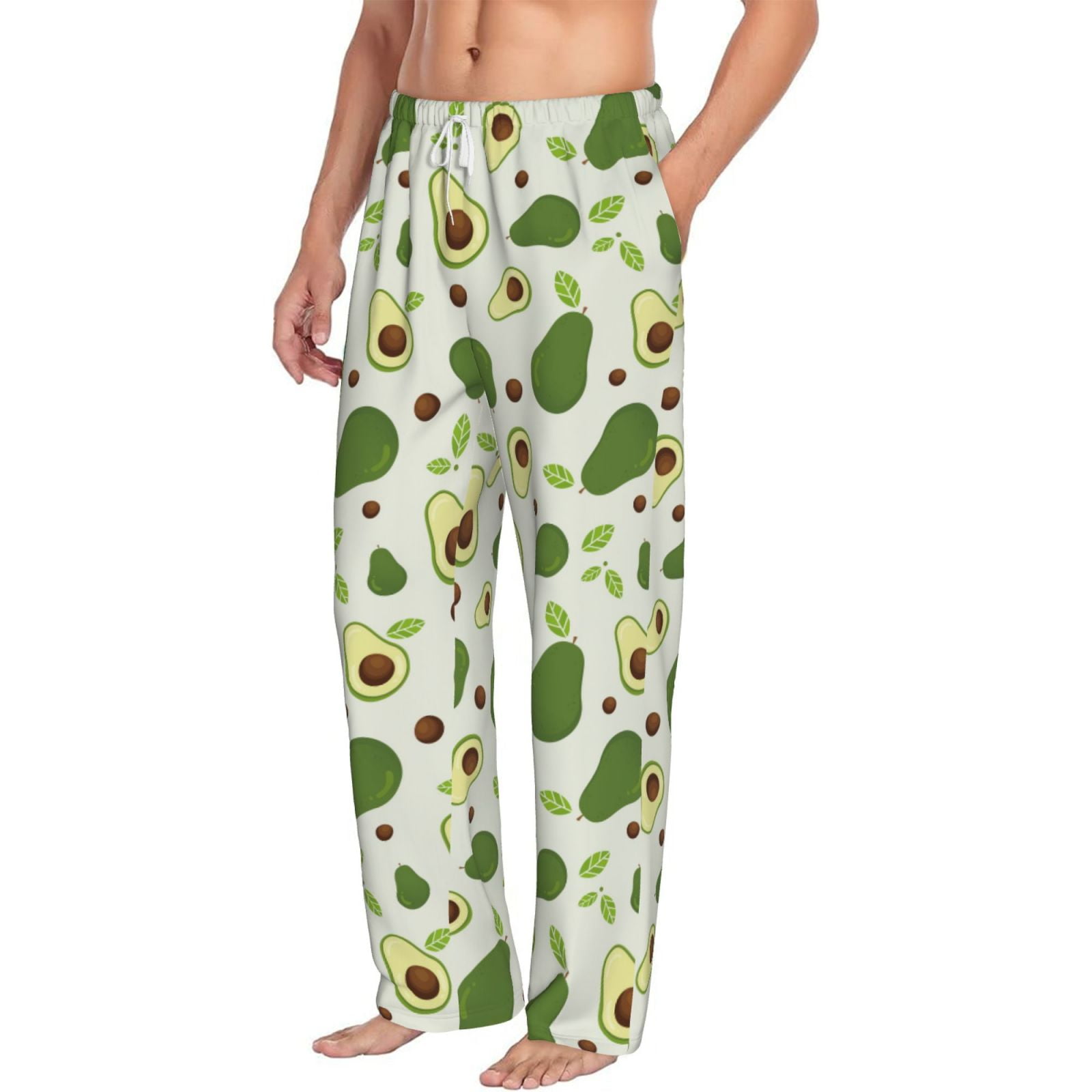 Goofa Green Avocado Printed Soft Pajama Pants for Men, Wide Leg Comfy ...