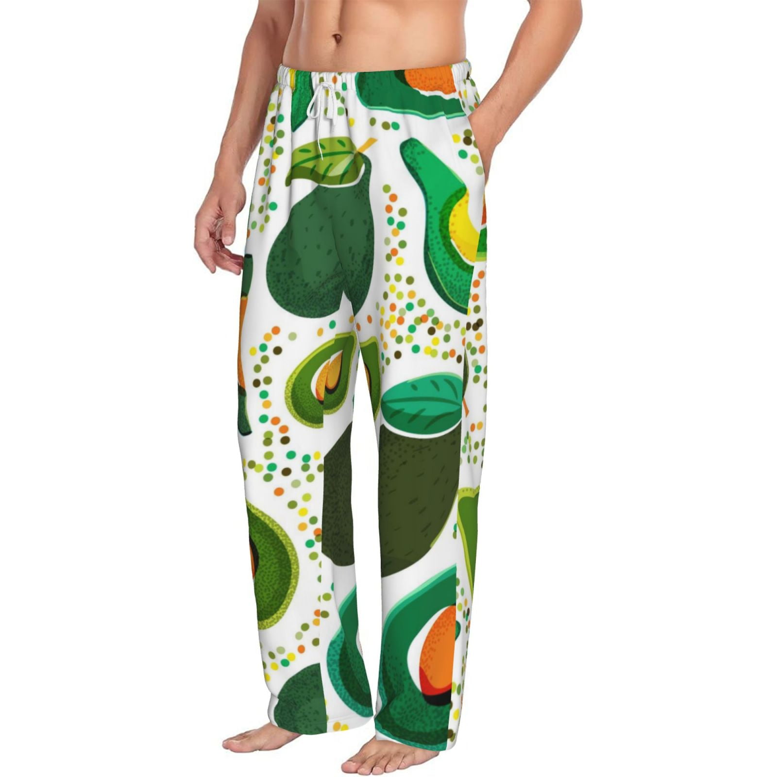 Goofa Green Avocado Printed Soft Pajama Pants for Men, Wide Leg Comfy ...