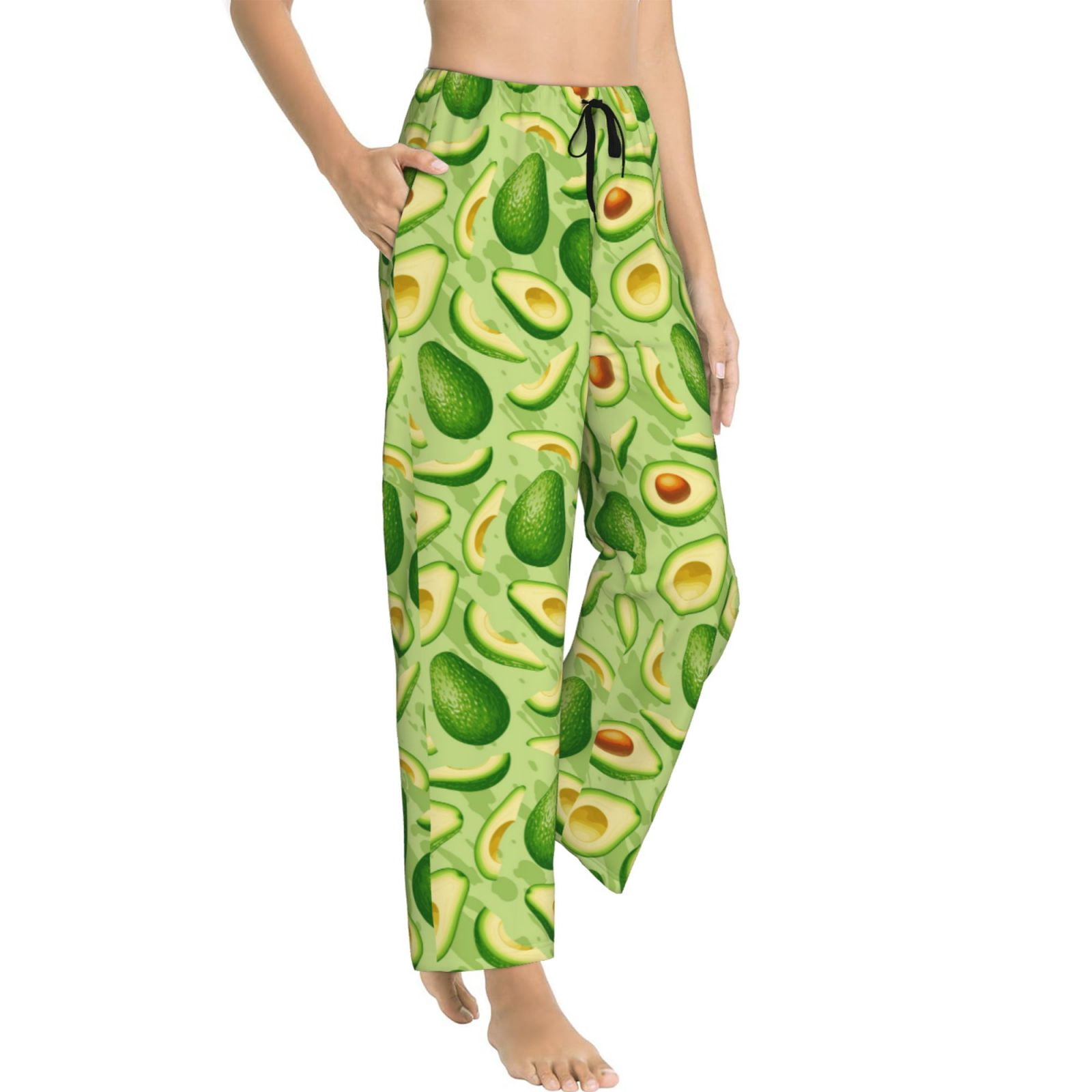Goofa Green Avocado Printed Soft Pajama Pants for Women, Wide Leg Comfy ...