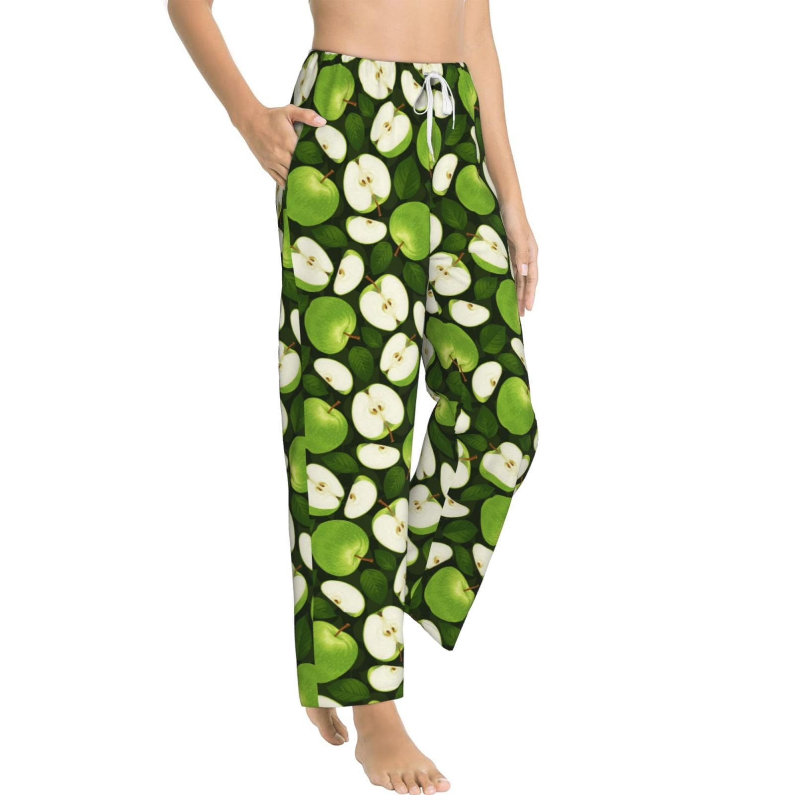 Goofa Green Fruit Printed Soft Pajama Pants for Women, Wide Leg Comfy ...